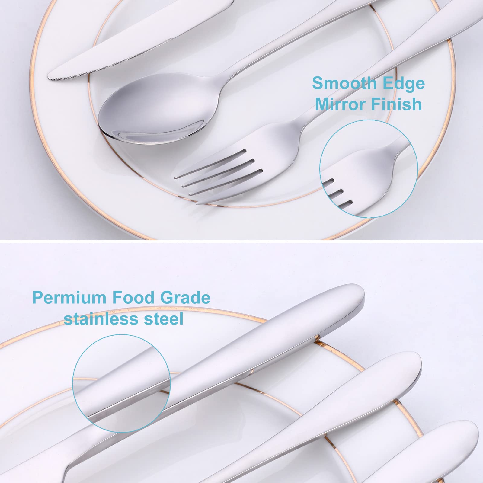 KITIOK Flatware Set for 4, Silverware Set, 20-Piece 18/0 Stainless Steel Utensils Set Service For 4, Tableware Cutlery Set, Mirror Polished, Dishwasher Safe, (Silver)
