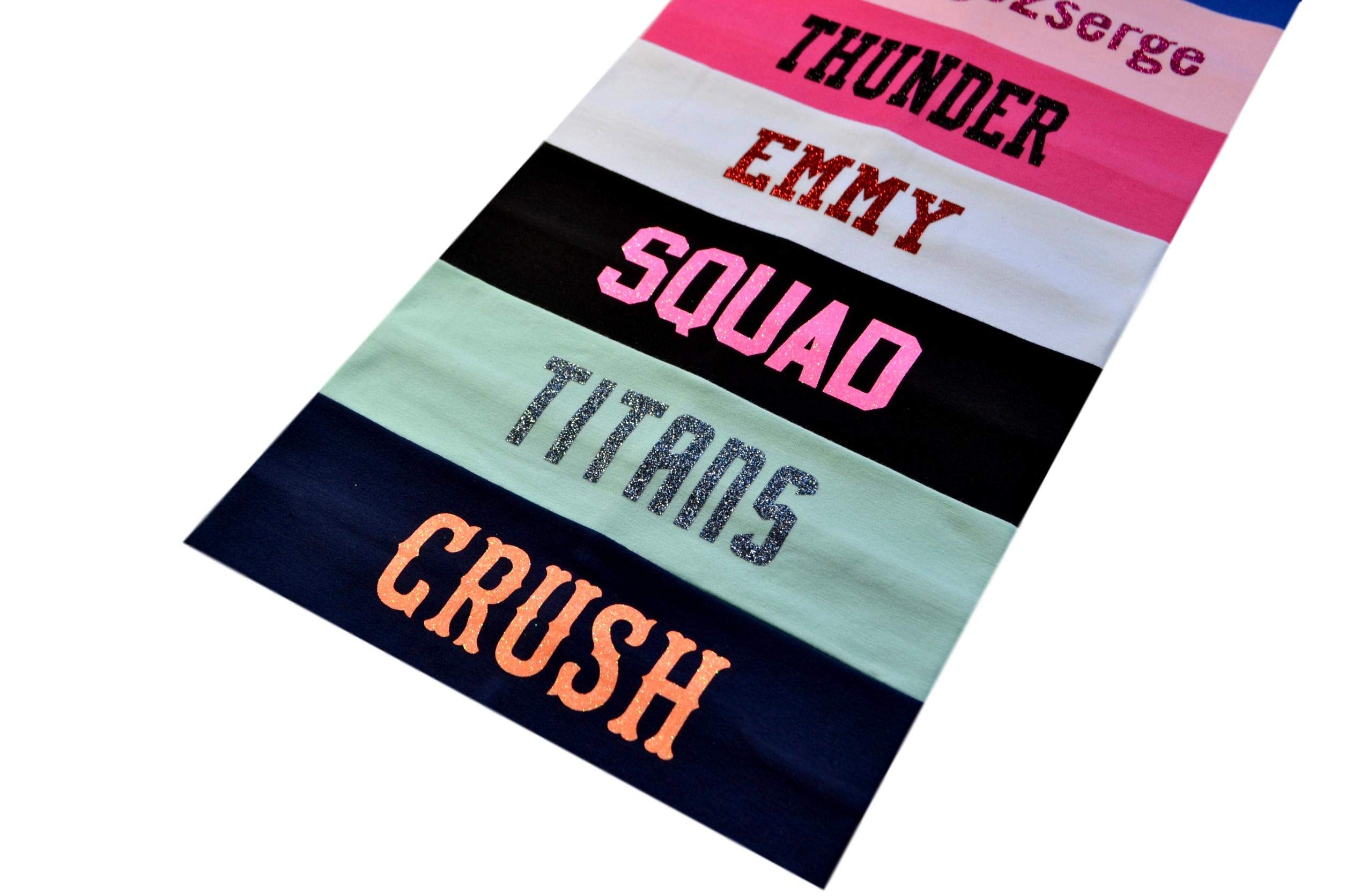 Funny Girl Designs TEAM SPORT Cotton Stretch Headband with your personalized GLITTER Text - 2.5 inch Wide Headband - Your COLORS and TEXT