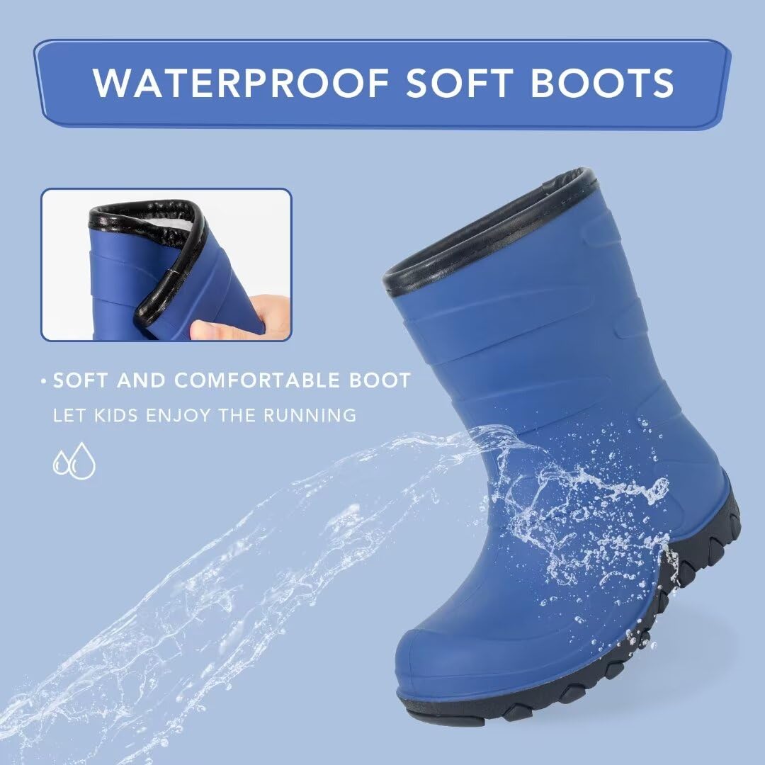 FUNCOO PLUS Kids Winter Rain Boots, Insulated Snow Boots, Children Waterproof Mud Boots, Boys Warm Rain Boots, Little Kid Size 2, Navy