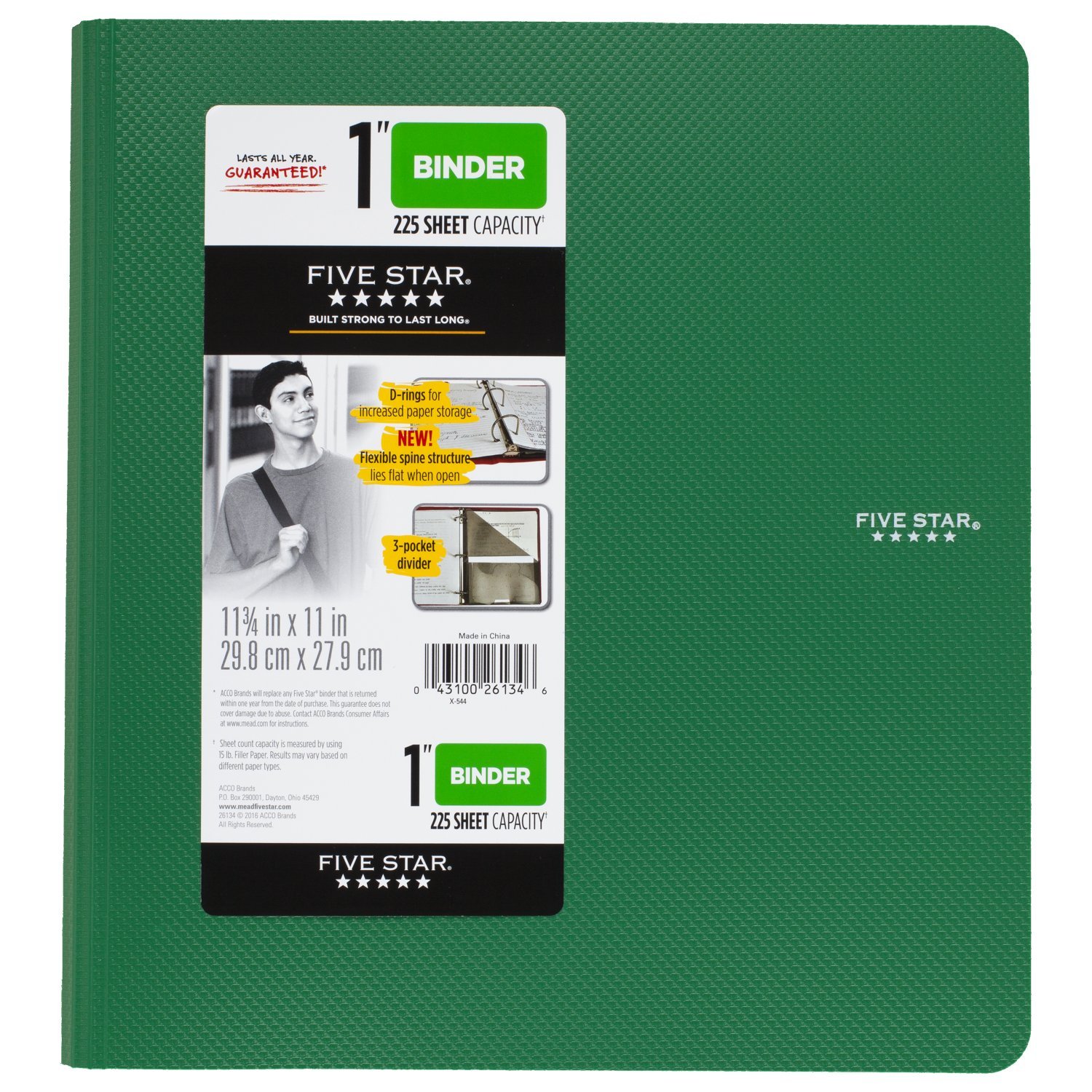 Five Star 1 Inch 3 Ring Binder, Plastic, Color Selected for You, 1 Count (26134)