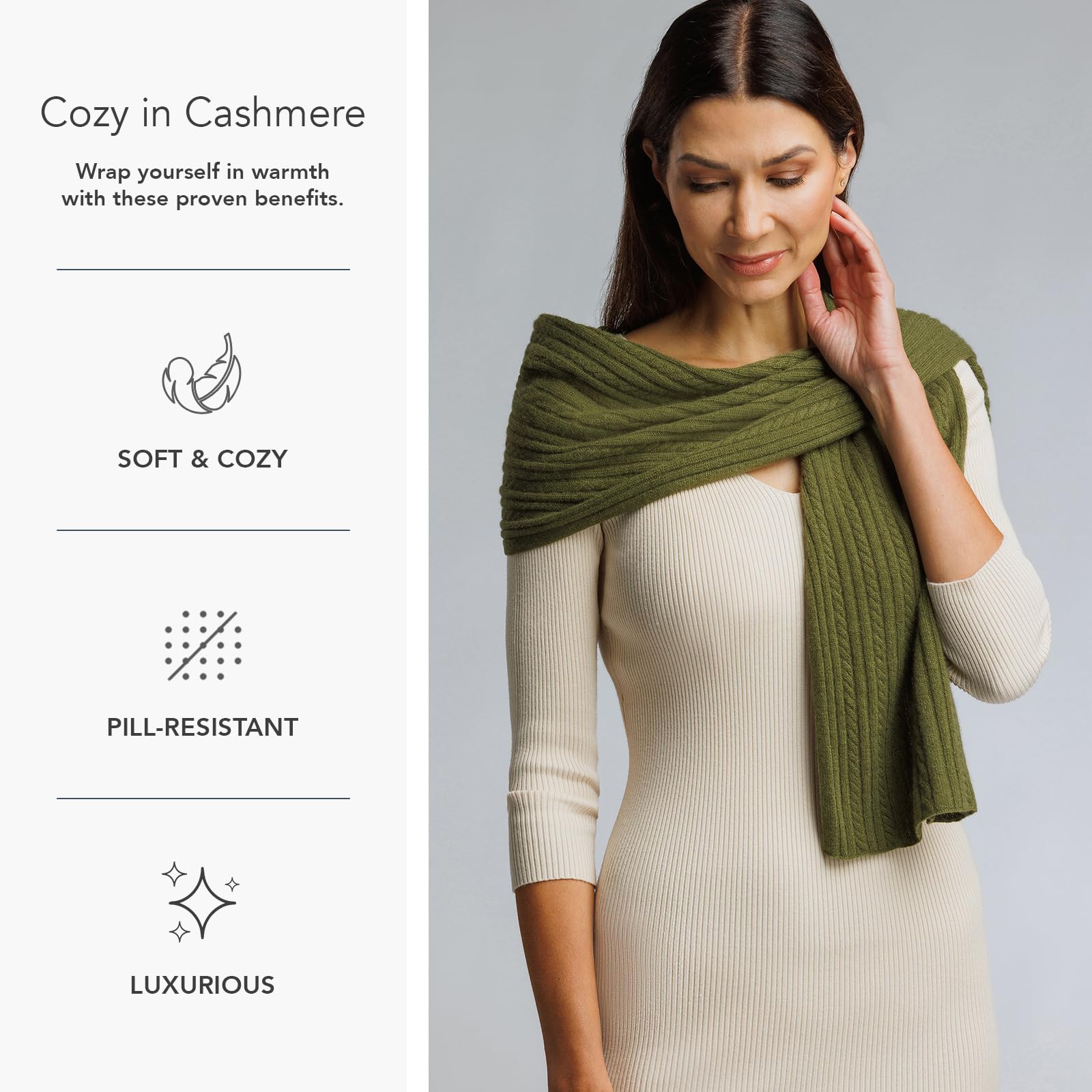 Fishers Finery Women's Cashmere Cable Knitted Scarf | Black Label Box (Black)
