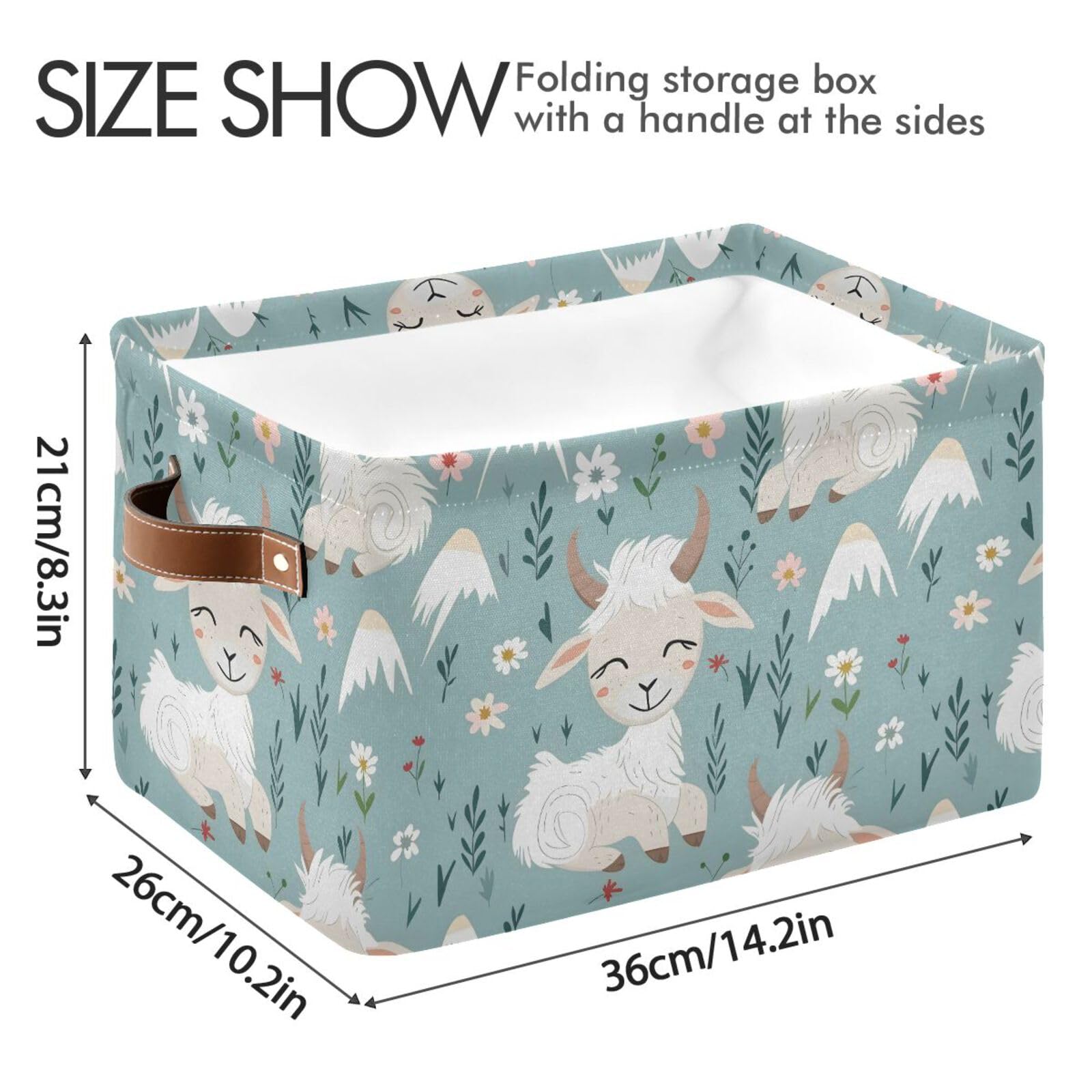 SUABO Cute Baby Goats with Floral Toy Basket,Collapsible Storage Bin Basket with Handles Laundry Baskets,Shelf Basket Nursery Storage for Bedroom Playroom,Set 1