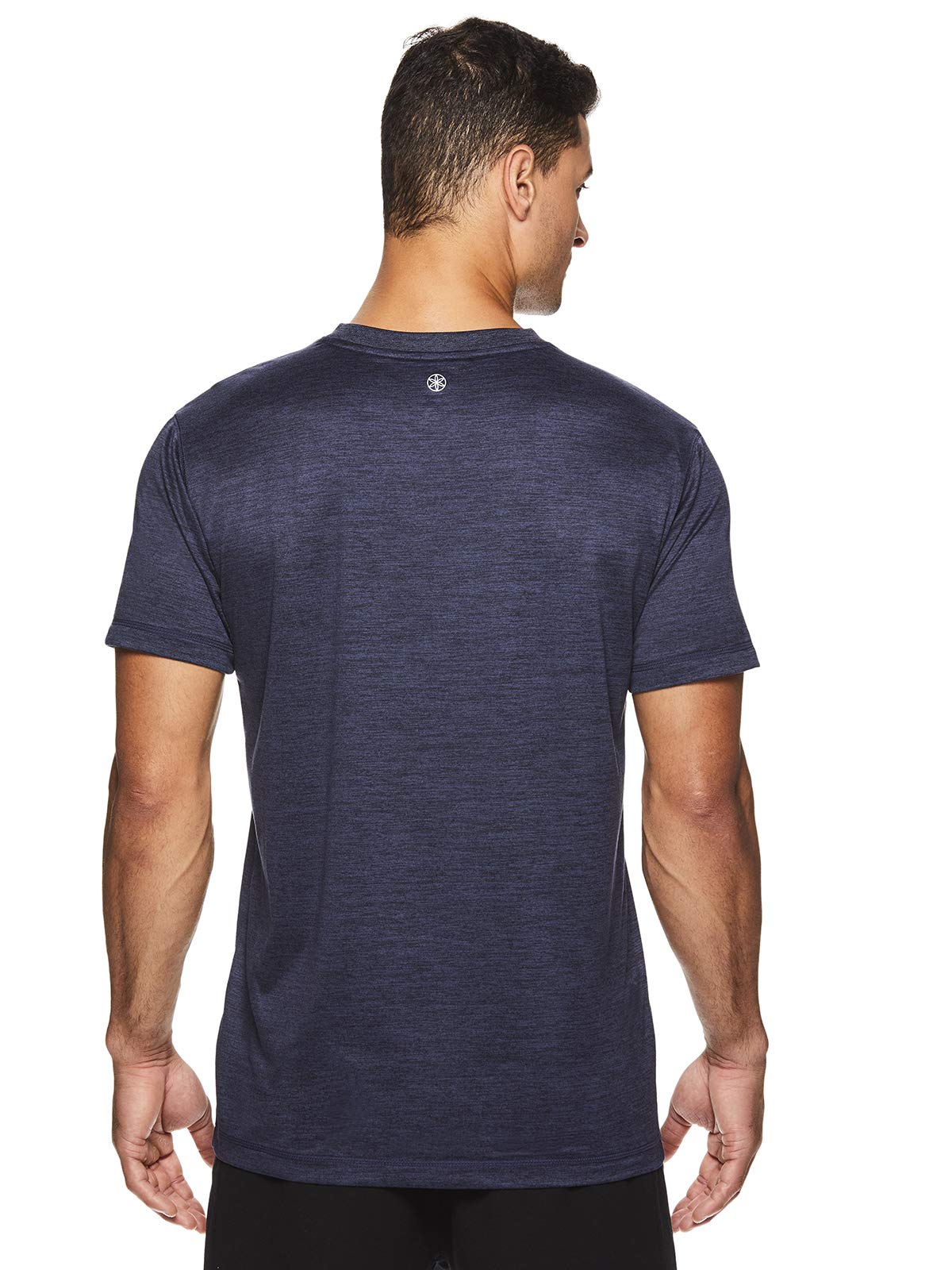 Gaiam Men's Everyday Basic V Neck T Shirt - Short Sleeve Yoga & Workout Top - Everyday Navy Heather, Large