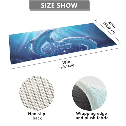 Fluffy Floor Carpet-Dolphin Blue Ocean Summer,39x20in Front Door Mat Indoor Machine Washable Carpet,Aesthetic Rug