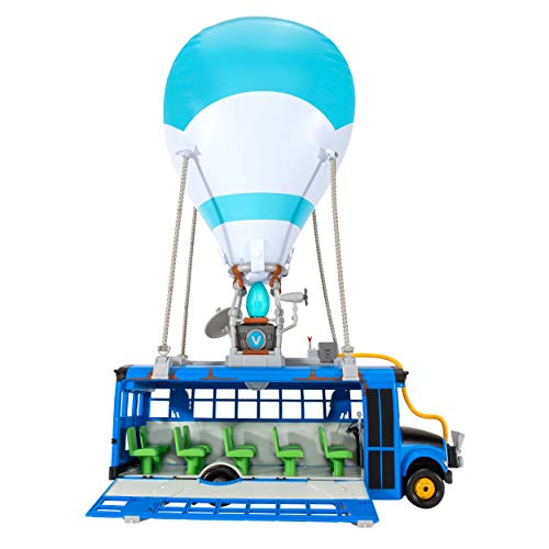 FORTNITE Battle Bus Deluxe - Features Inflatable Balloon with Lights & Sounds, Free-Rolling Wheels on Bus - Includes 4 Inch Recruit (Jonesy) and Exclusive Tomatohead Action Figures