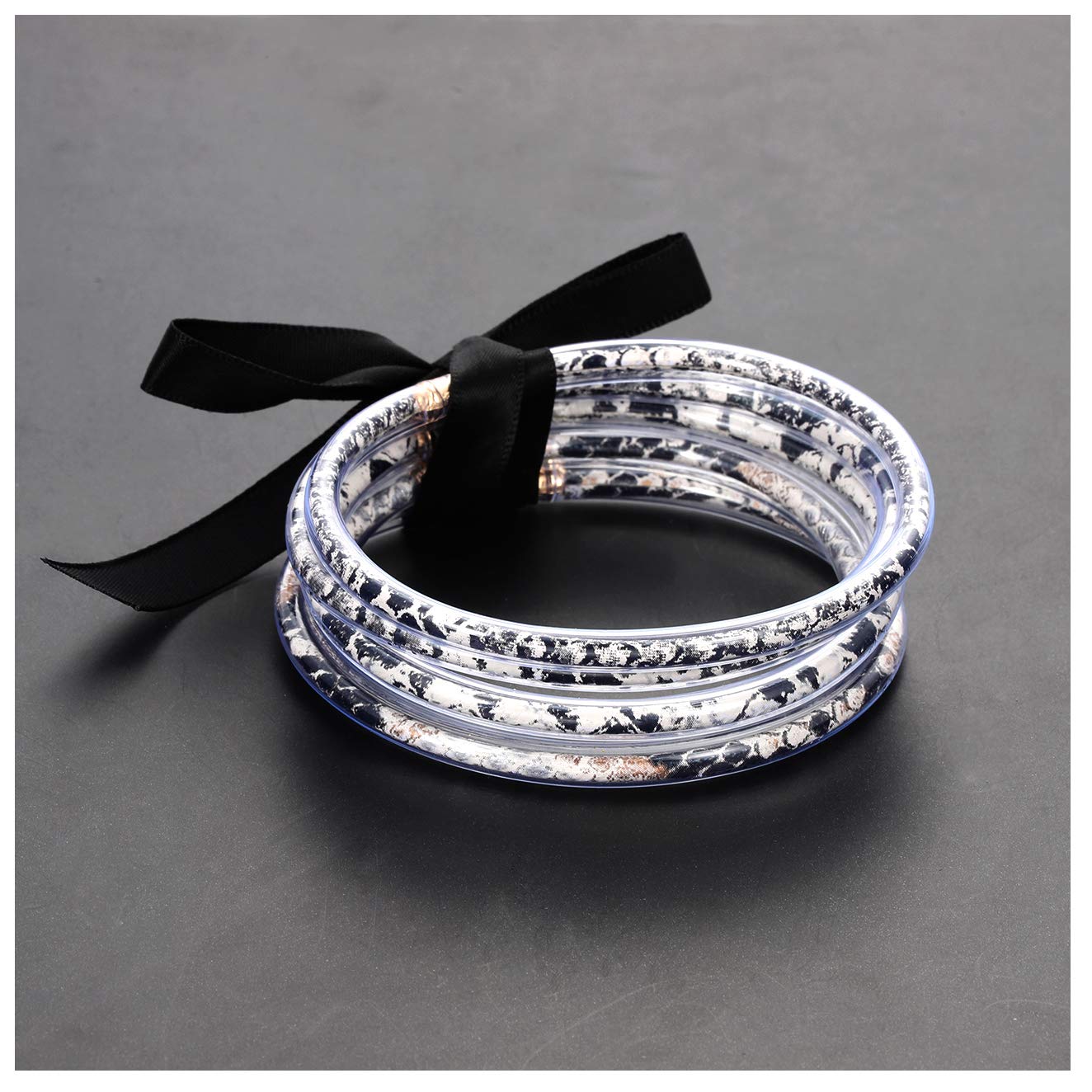 FreAire SHAMARTE Multiple Leopard Print Bangle Bracelet for Women Cheetah Print Jewelry Gummy Siliceno Rubber Wristband Snakeskin Print Bangle Wristlet 2 PCS (Leopard Print&Snakeskin)