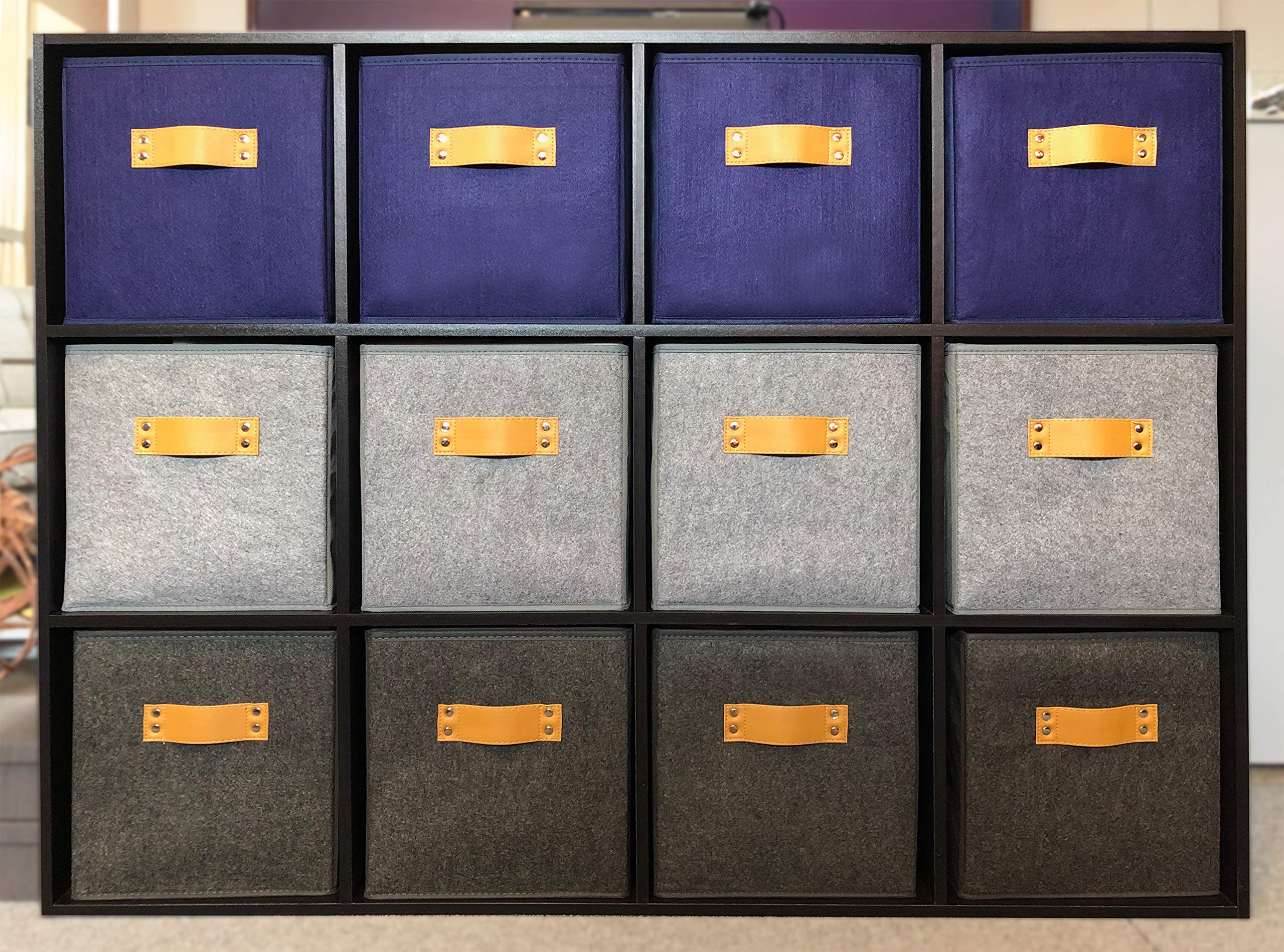 Functional Modern - Foldable Storage Bins - Collapsible Storage Cubes - Closet Storage - Organizer Basket - 2 Pack - Linen - 11 Inches High (Indigo Blue, 10.5" Width x 10.5" Depth x 11" Height)