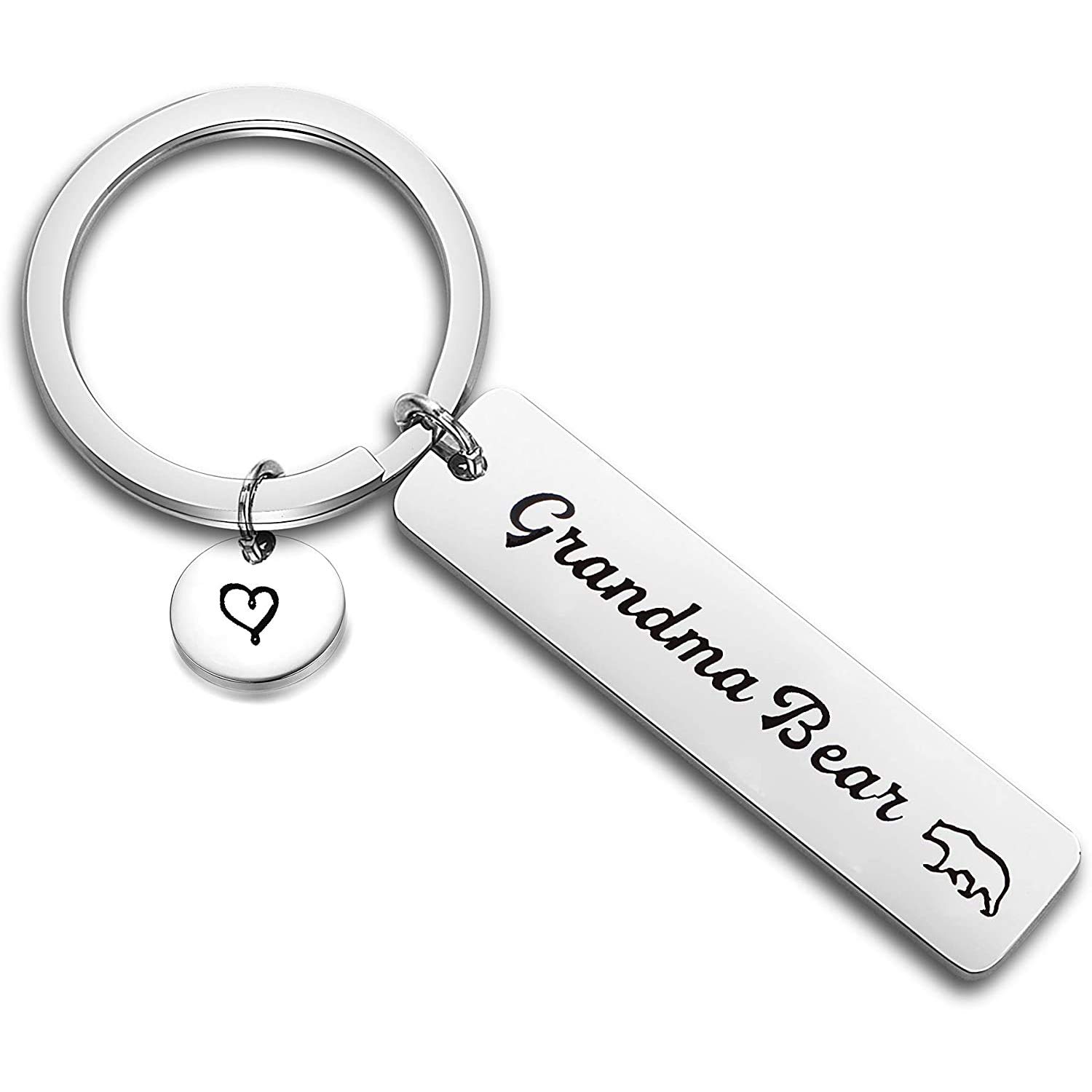 FEELMEM Grandma Bear Keychain Grandma to Be Keychain New Grandmother Birthday Gift Jewelry Gift for Nana (silver)