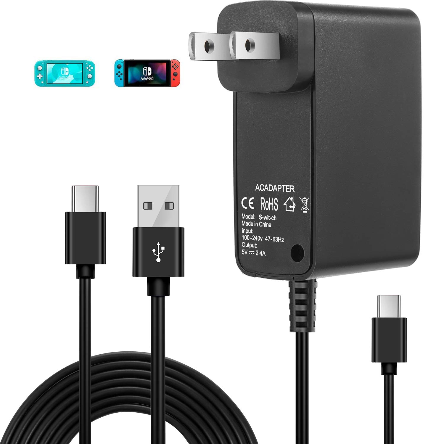 Frienda Charger Compatible with Nintendo Switch, 5 Volt/ 2.6 A AC Adapter Portable Charger with 2 M USB Charger Cable, Power Supply Charging Replacement Accessories, Total 2 Pieces