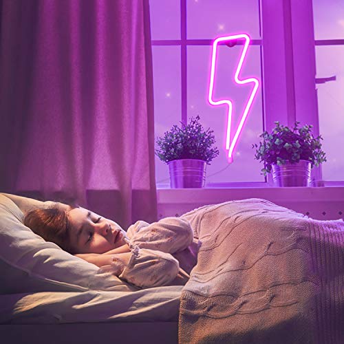 Funpeny Lightning Neon Signs, LED Ramadan Festival Pink Lightning Neon Lights, Decor for Table,Desk,Indoors,Home Bedroom Decorations USB Charging & Battery