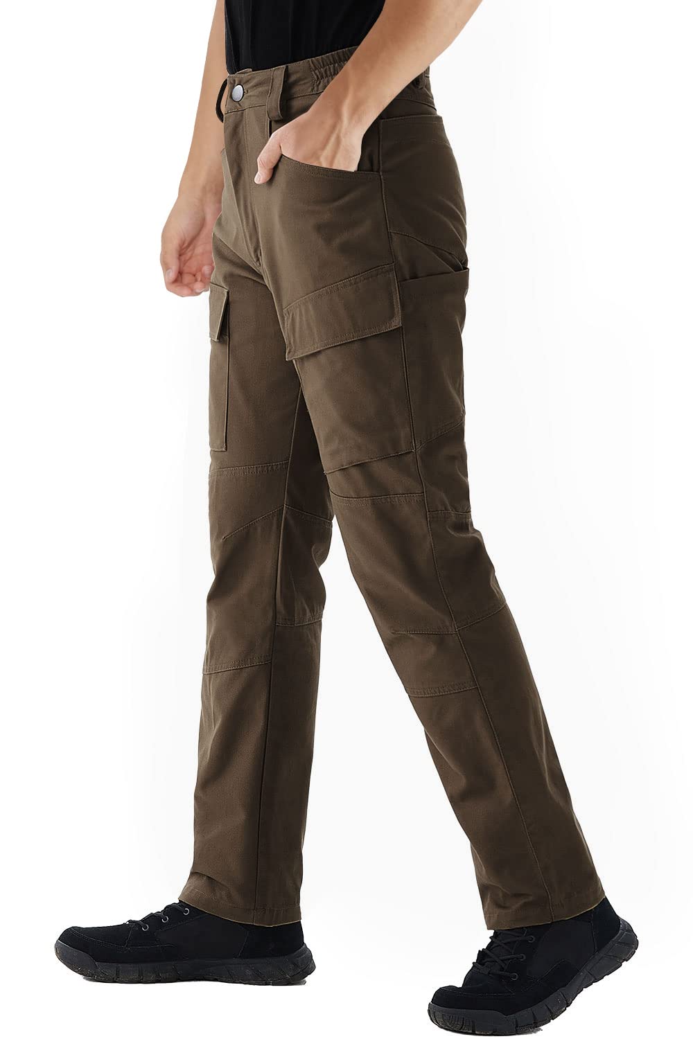 FREEKITE Men's Tactical Waterproof Pants Ripstop Cargo Pants Relaxed Fit Outdoor Hiking Work Pants with Pockets(Dark Brown,40W/30L)