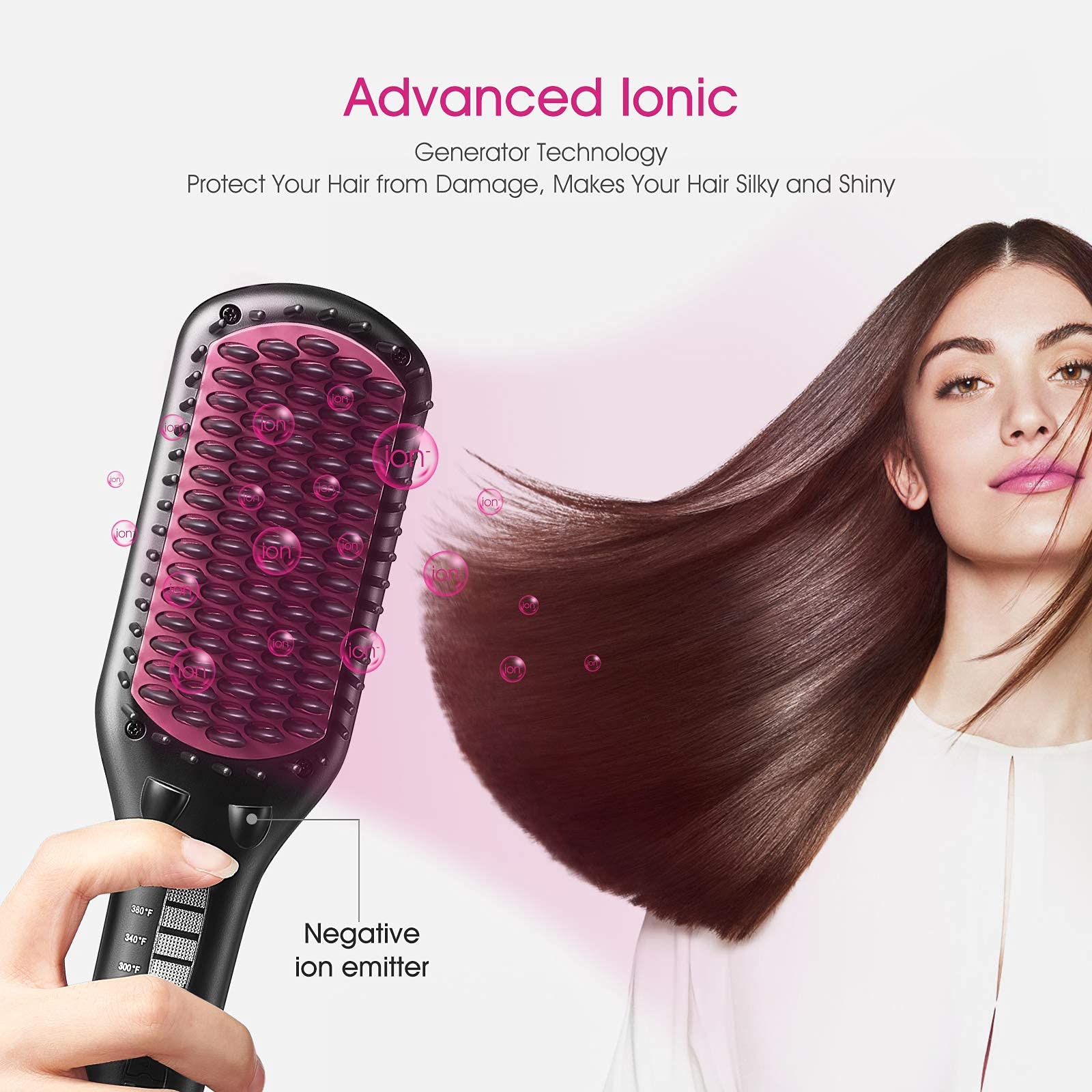 Hair Straightener Brush, MiroPure Ionic Anti-Scald Straightening Brush with Fast MCH Ceramic Heating, Adjustable Temperatures, Auto-Off & Dual Voltage, Portable Straightening Comb