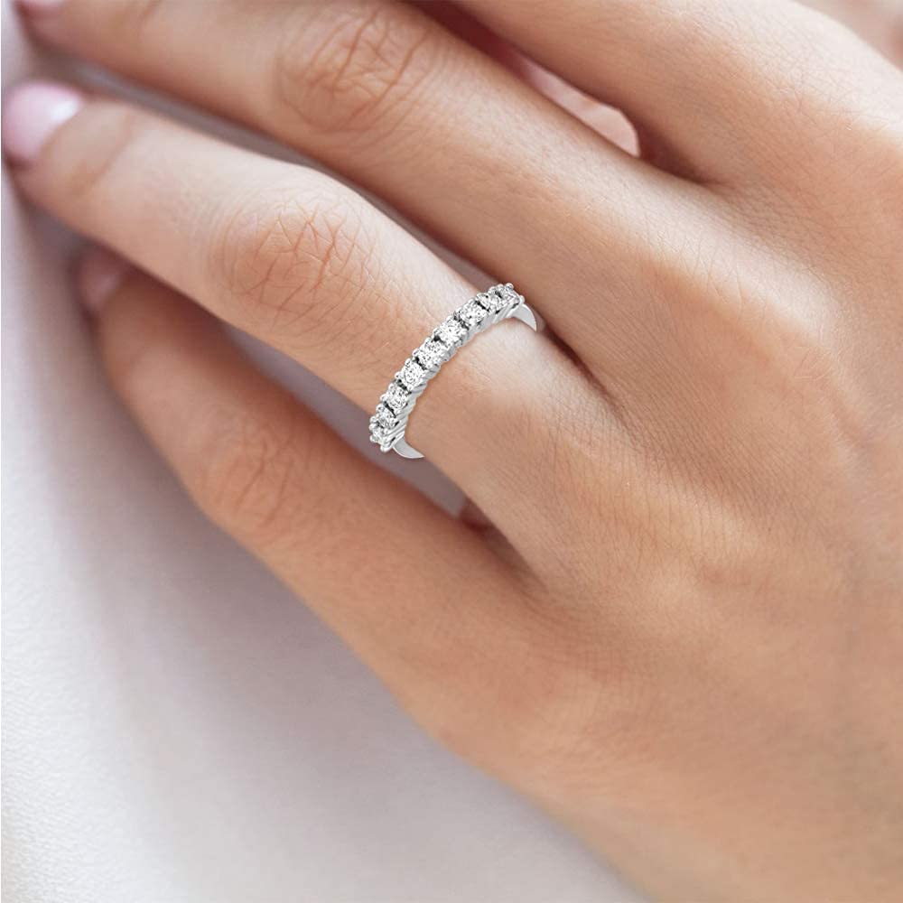 FRIENDLY DIAMONDS 1/2 Carat |925 Sterling Silver | IGI Certified Lab Grown Half Eternity Diamond Band Ring | Brilliant-Cut Round Shape Diamond| G-H Color, SI1 Clarity