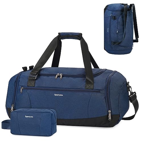 Travel Duffel Bag, Weekender Overnight Backpack with Shoe Compartment and Wet Pocket Sport Gym Bag for Men and Women, Navy