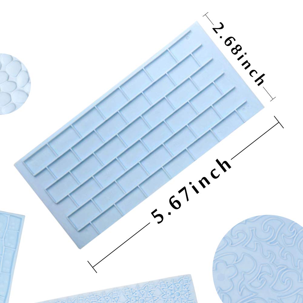 JOERSH 6 Pack Fondant Impression Mat Wood Fondant Mold Set, Embossed Tree Bark/Brick Wall/Flower/Cobblestone/Stone Wall Texture Design Mold for Chocolate Cupcake Topper Wedding Cake