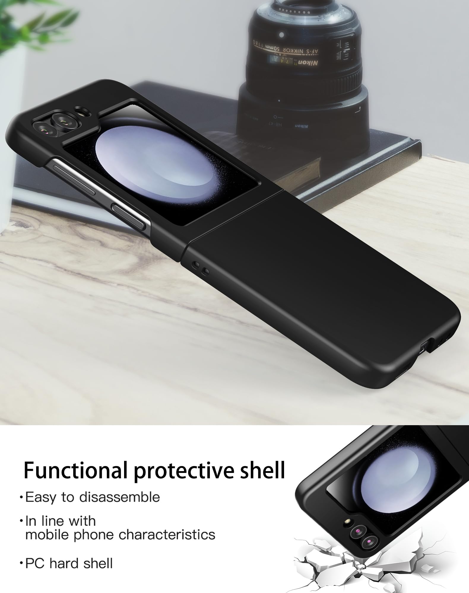 Foluu Slim Fit Case for Samsung Galaxy Z Flip 5 Case, Ultra Thin Matte PC with Non-Slip Grip Full Protection Protective Cover for Samsung Galaxy Z Flip5 5G 2023 (Black)