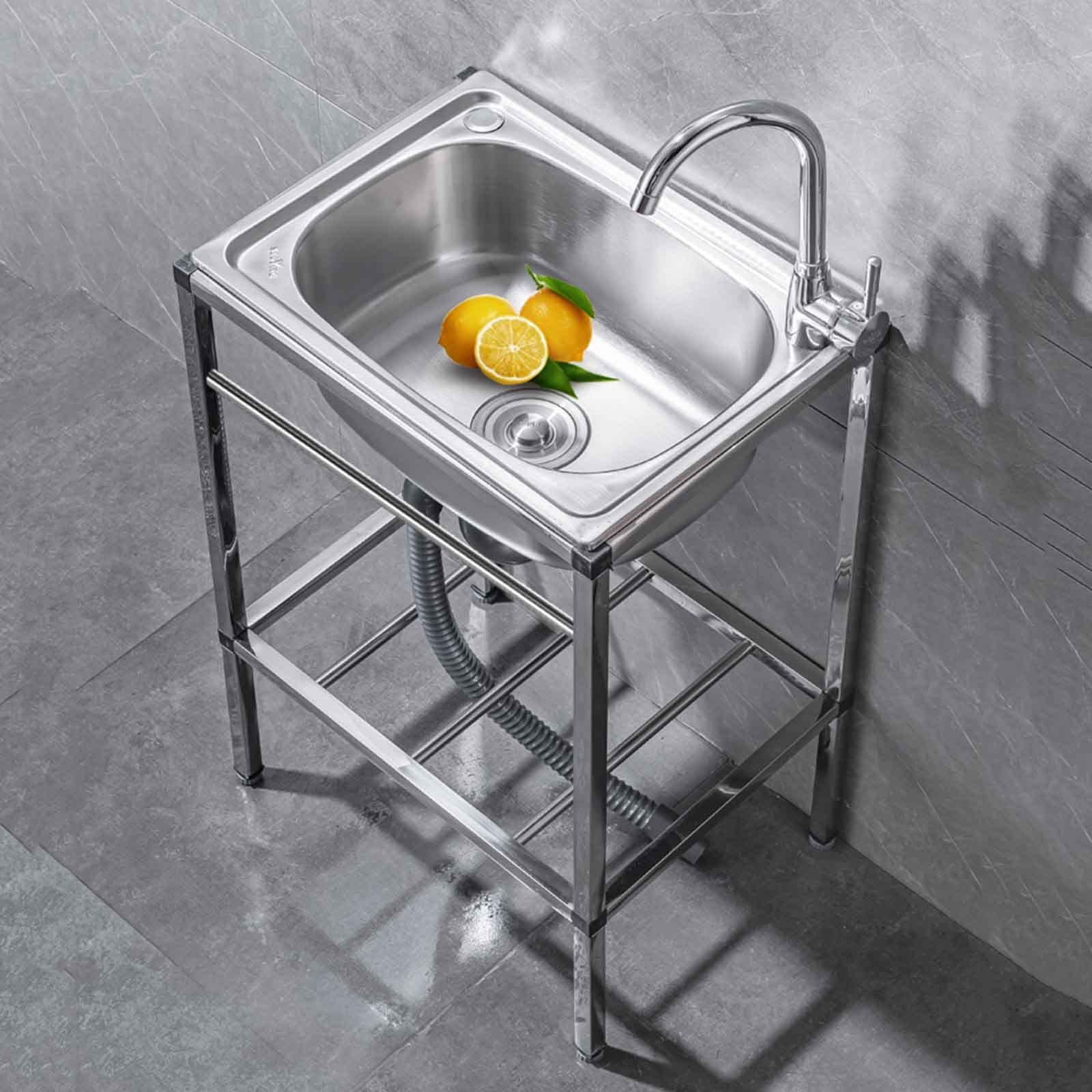 Free Standing Sink, Stainless Steel Single Basin Kitchen Sink With Stand, Commercial Kitchen Sink Restaurant Workstation, Free Standing Utility Sink Workstation With Drainer,for Laundry ( Size : 26.7x