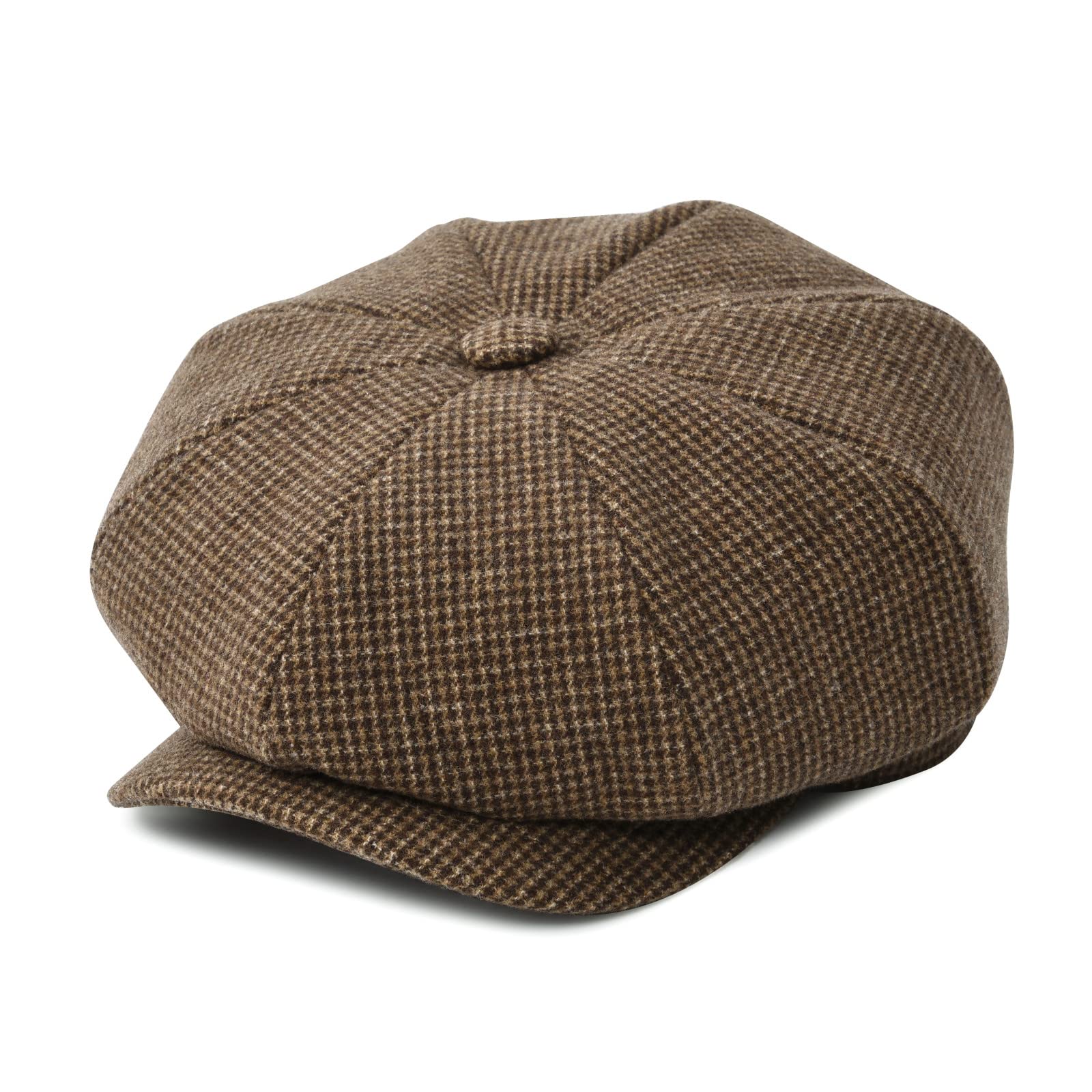 FEINION Men's 8 Piece Newsboy Flat Cap Wool Blend Gatsby Ivy Golf Cabbie Hat (T-Houndstooth Coffee, 7 3/4)