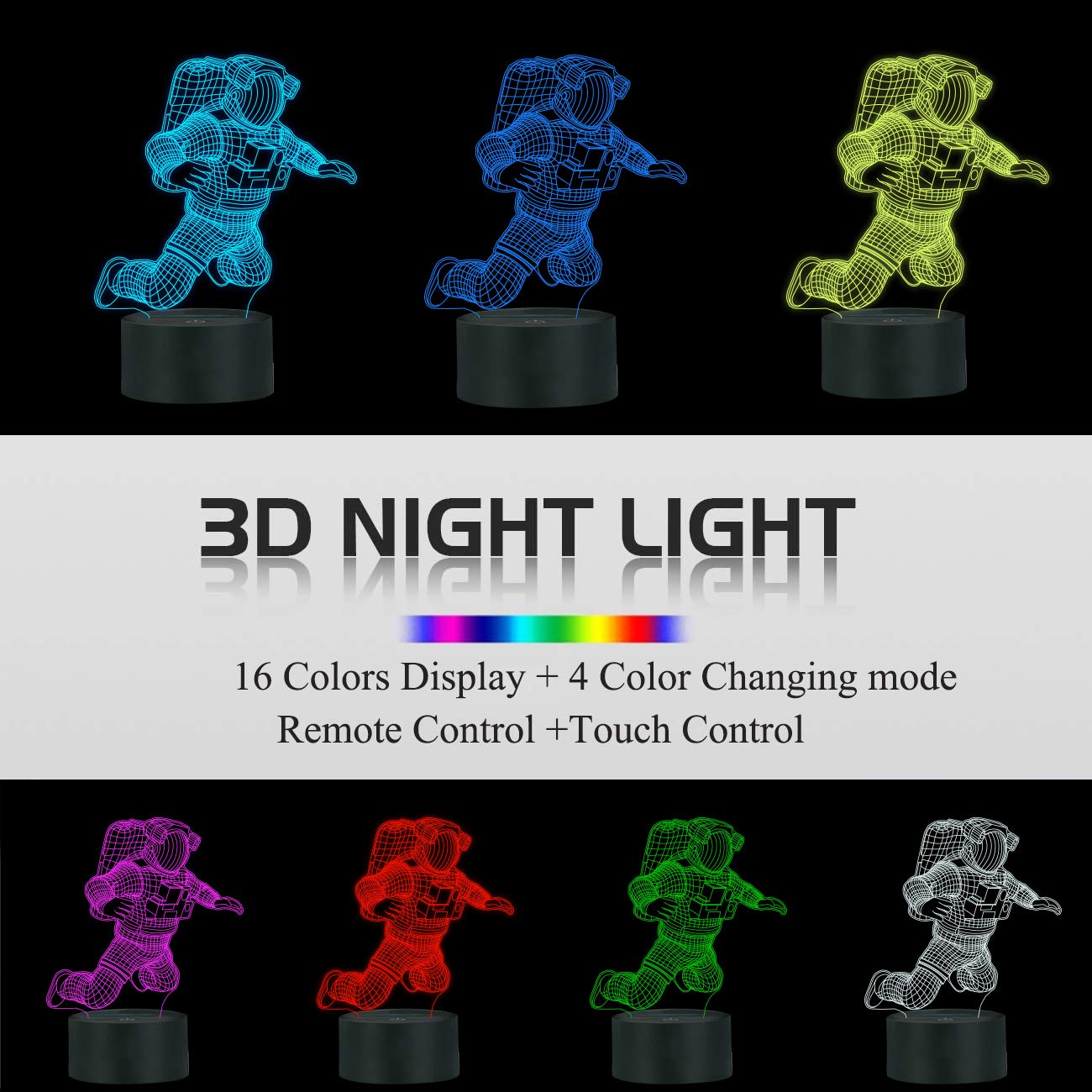 FULLOSUN Outer Space Gifts, 3D Spaceman Astronaut Rocket Alien Night Light for Kids (4 Patterns) with Remote 16 Colors Changing Dimmable Function, Christmas for Science Space Fan Boy Child
