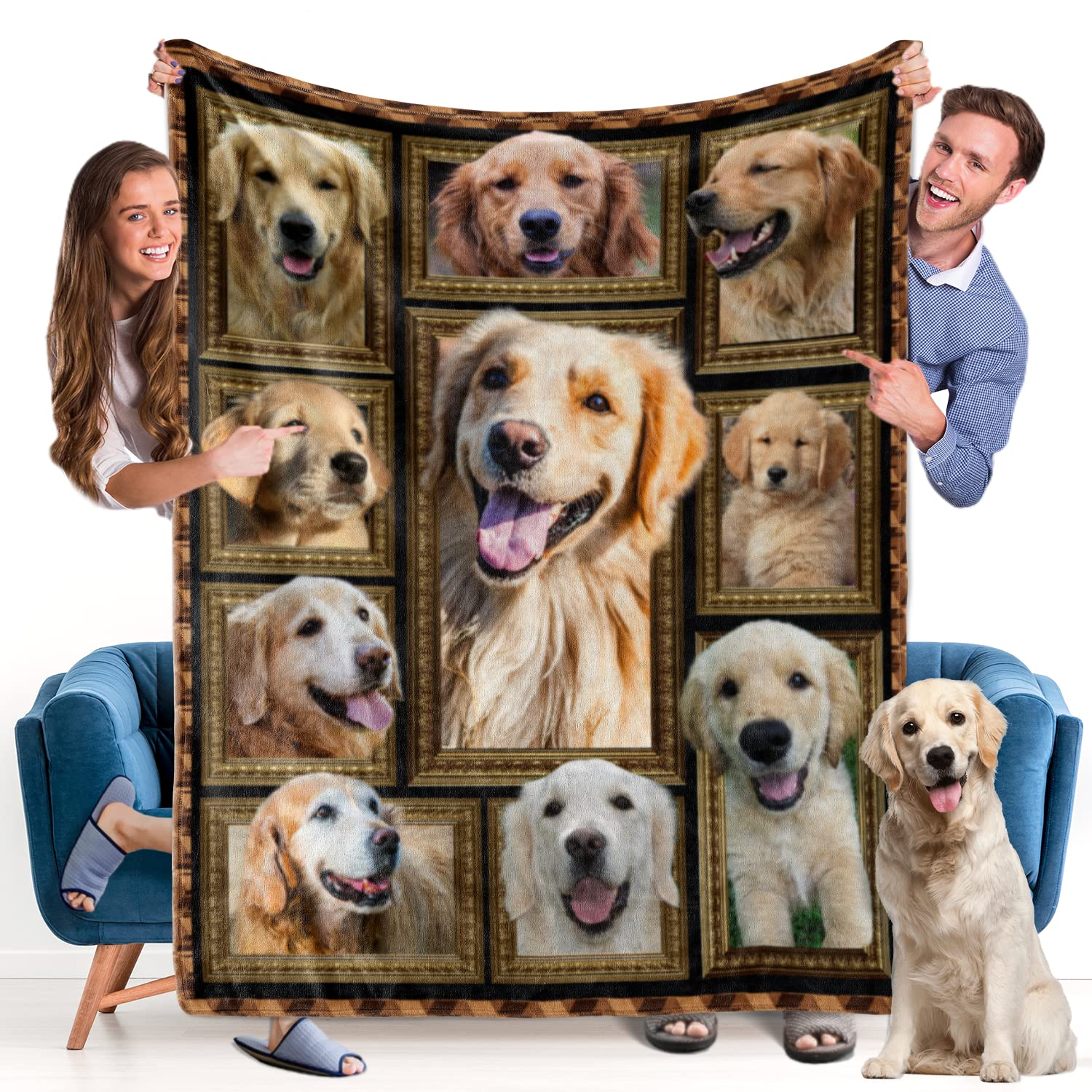 Golden Retriever āBlanket - Fleece Throw Blanket for Couch Super Soft Cozy Bed Blanket Lightweight Plush Fuzzy lap Blankets and Throws for Sofa, 50 x 60 Inch, Gift for Dog Lover