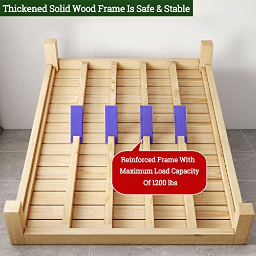 QQXX Scandinavian Bed Frame,Natural Solid Wood Bed Frame,Japanese Platform Bed Frame with Storage Drawers,12" Tall Wooden Floor Bed Frame for Bedroom,Twin XL,39.5" W x 81" L x 12" H
