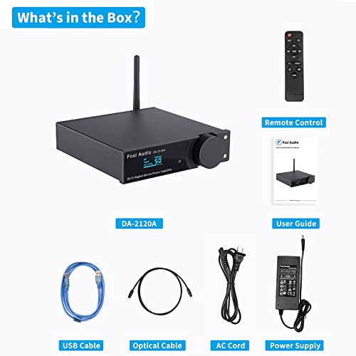 Fosi Audio DA2120A Bluetooth 5.0 2.1 CH DAC Amplifier Stereo Receiver Audio Hi-Fi Support aptX Integrated Class D Digital Power Amp for Passive Speakers Active Subwoofer with Remote Control