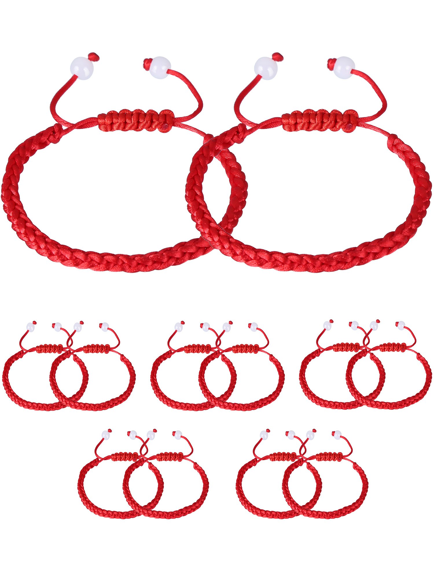 Gejoy 12 Pieces Handmade Kabbalah Red String Bracelet Adjustable Luck Bracelet with 2 Pieces White Bead for Success