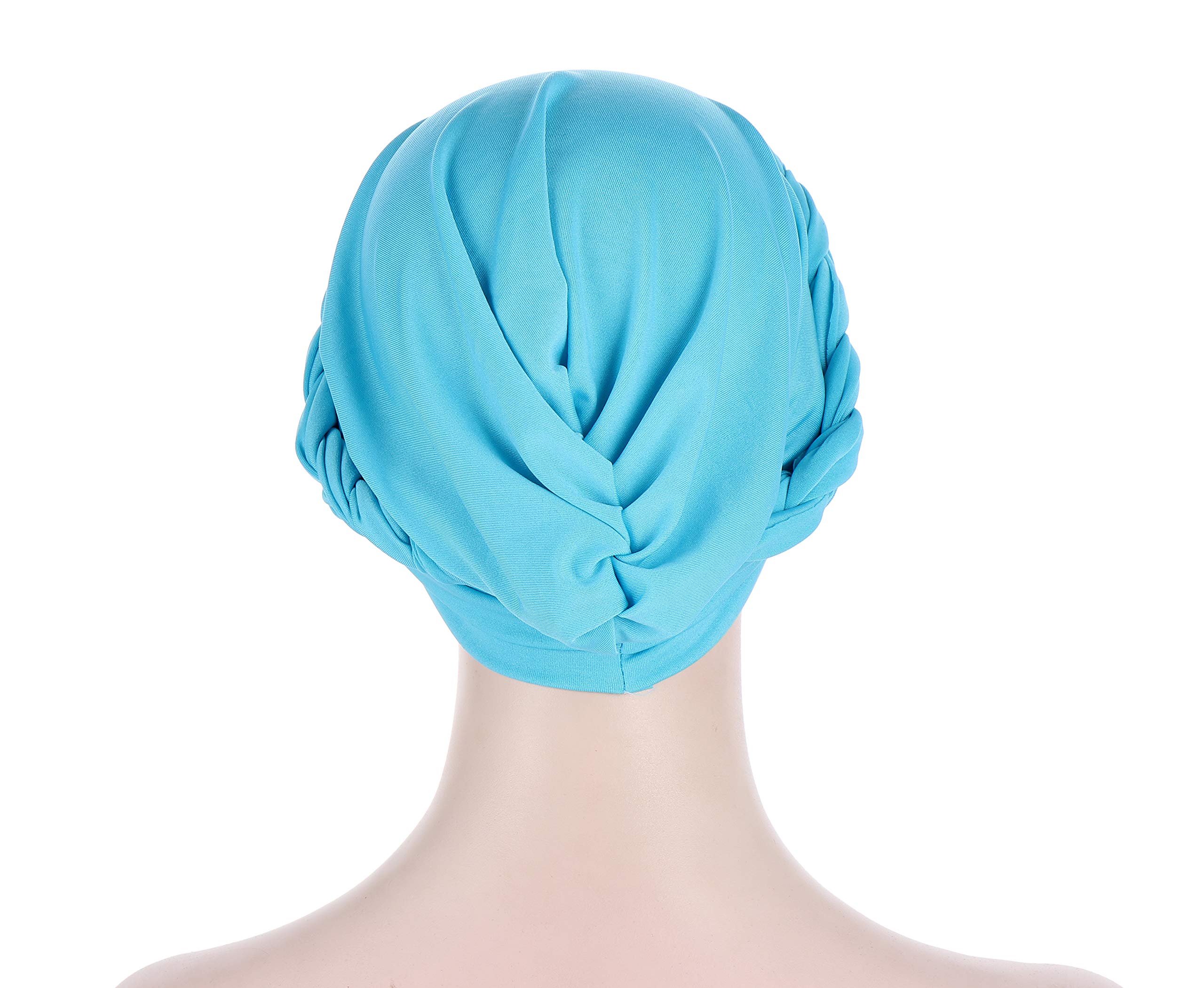 Fxhixiy Hijab Braid Silky Turban Hats for Women Cancer Chemo Beanies Cap Headwrap Headwear (Lake Blue)