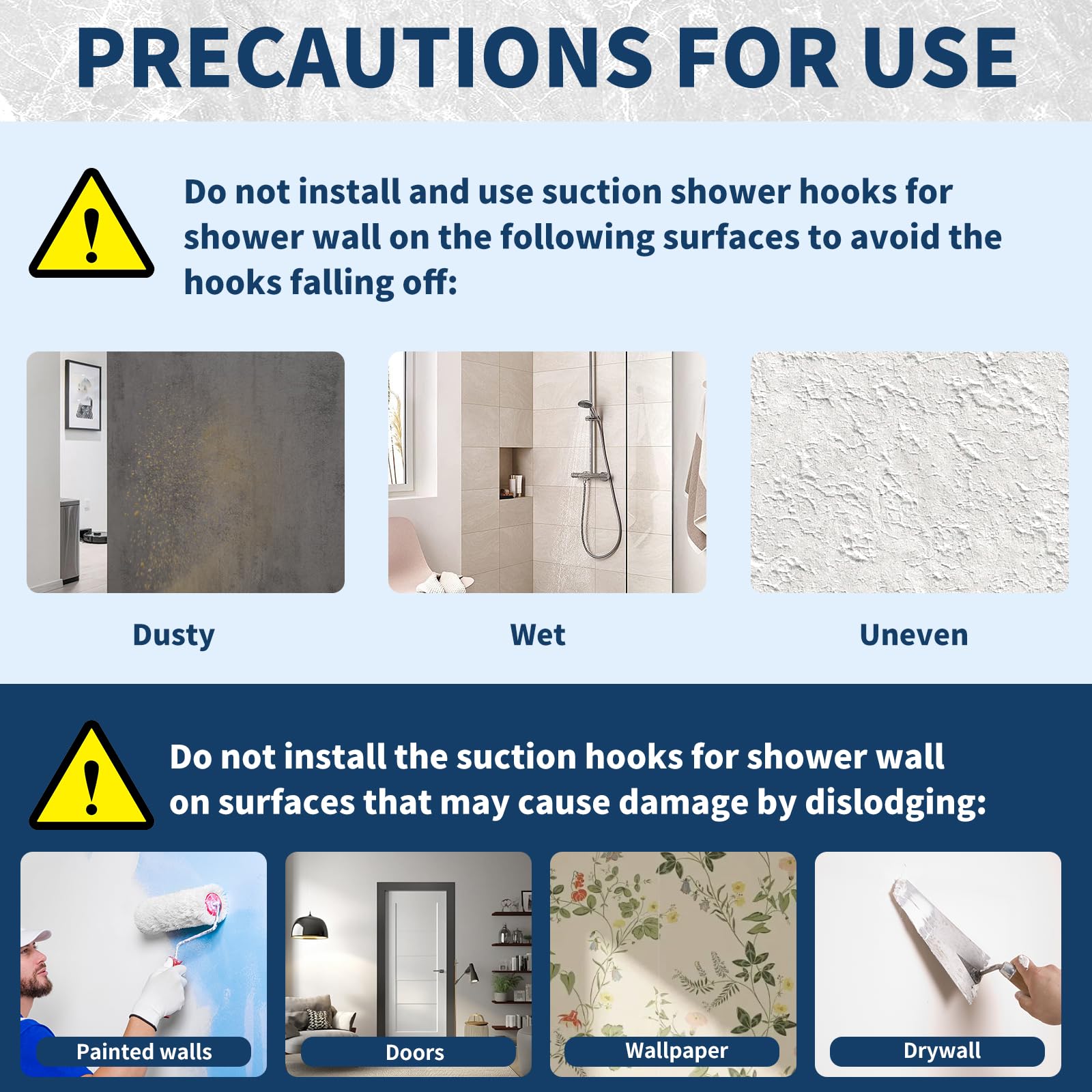 Suction Cup Hooks for Shower Stainless Steel, Towel Hooks for Bathrooms Hangs 11lbs, Shower Hooks for Bathroom, Kitchen, Glass Door, Mirror, Tile, Loofah, Towel, Coat, Bath Robe, Brushed Silver 4 Pack