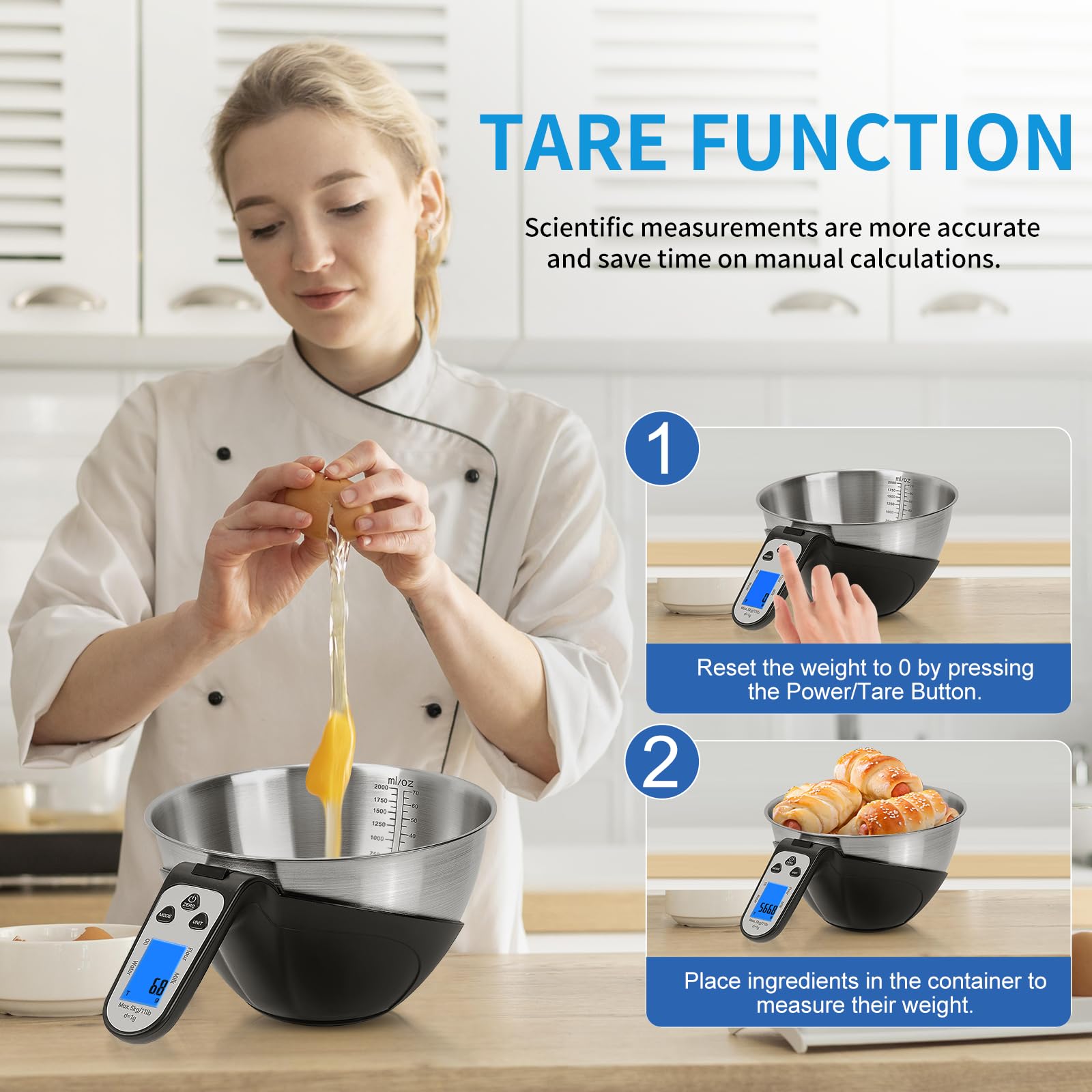 Food Scale Digital Weight Grams and Oz, YONCON Digital Kitchen Scale with Bowl - Measuring Cup, 11lb by 1g Super Accurate for Cooking, Baking, Tare Function Easy to Use (includes Batteries)