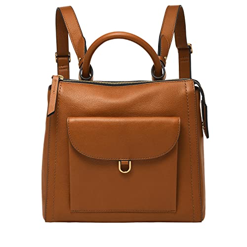 Fossil Women's Parker Leather Mini Backpack Purse Handbag, (Model: ZB1797216) Saddle W/ Outer Pocket - Small