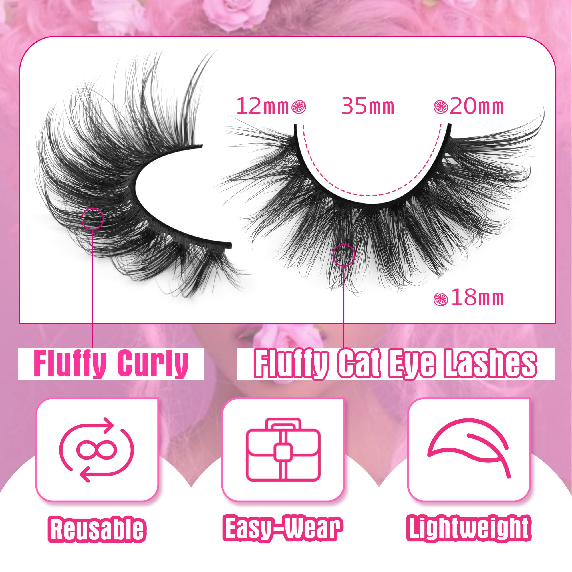 Mink Lashes Fluffy Wispy False Eyelashes Dramatic Look Pleell 20mm Long Full Volume Fake Lashes 8 Pairs Pack