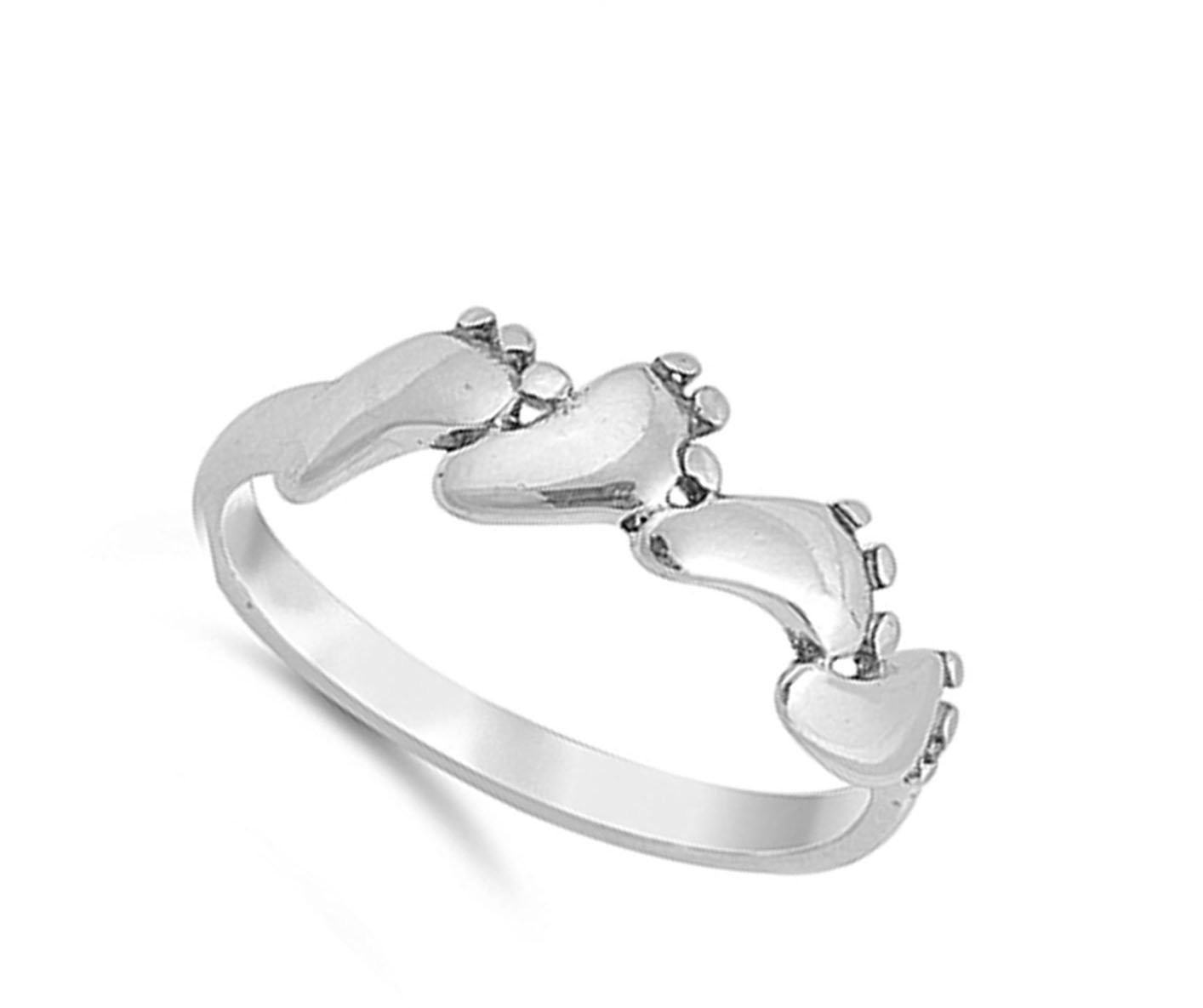 Feet Foot Footprint Ring New .925 Sterling Silver Band Size 6