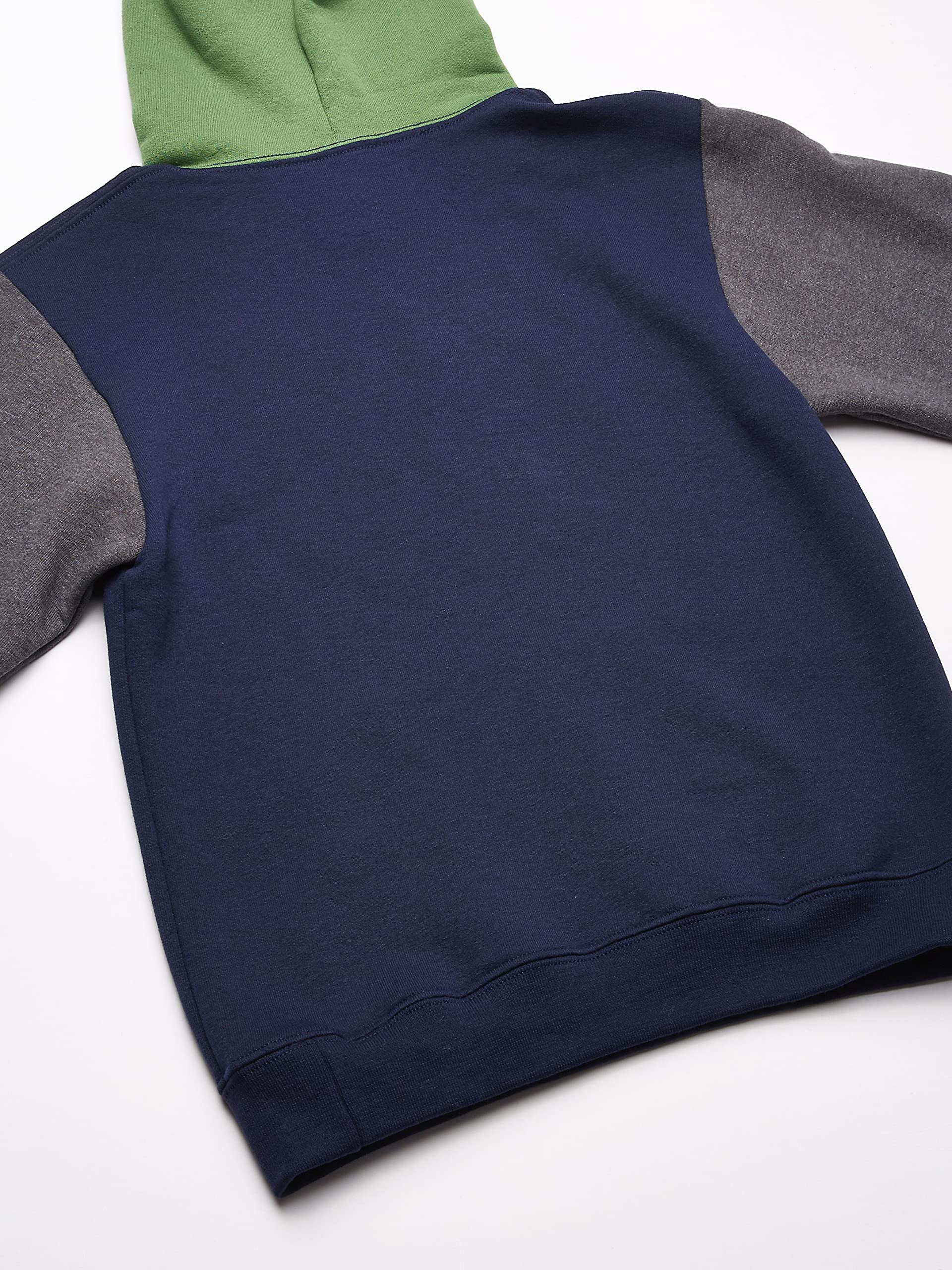 Fruit of the Loom Boys' Fleece Hoodie Sweatshirt, Ghost Game Green/Charcoal Heather/Times Square Navy Stripe, Large