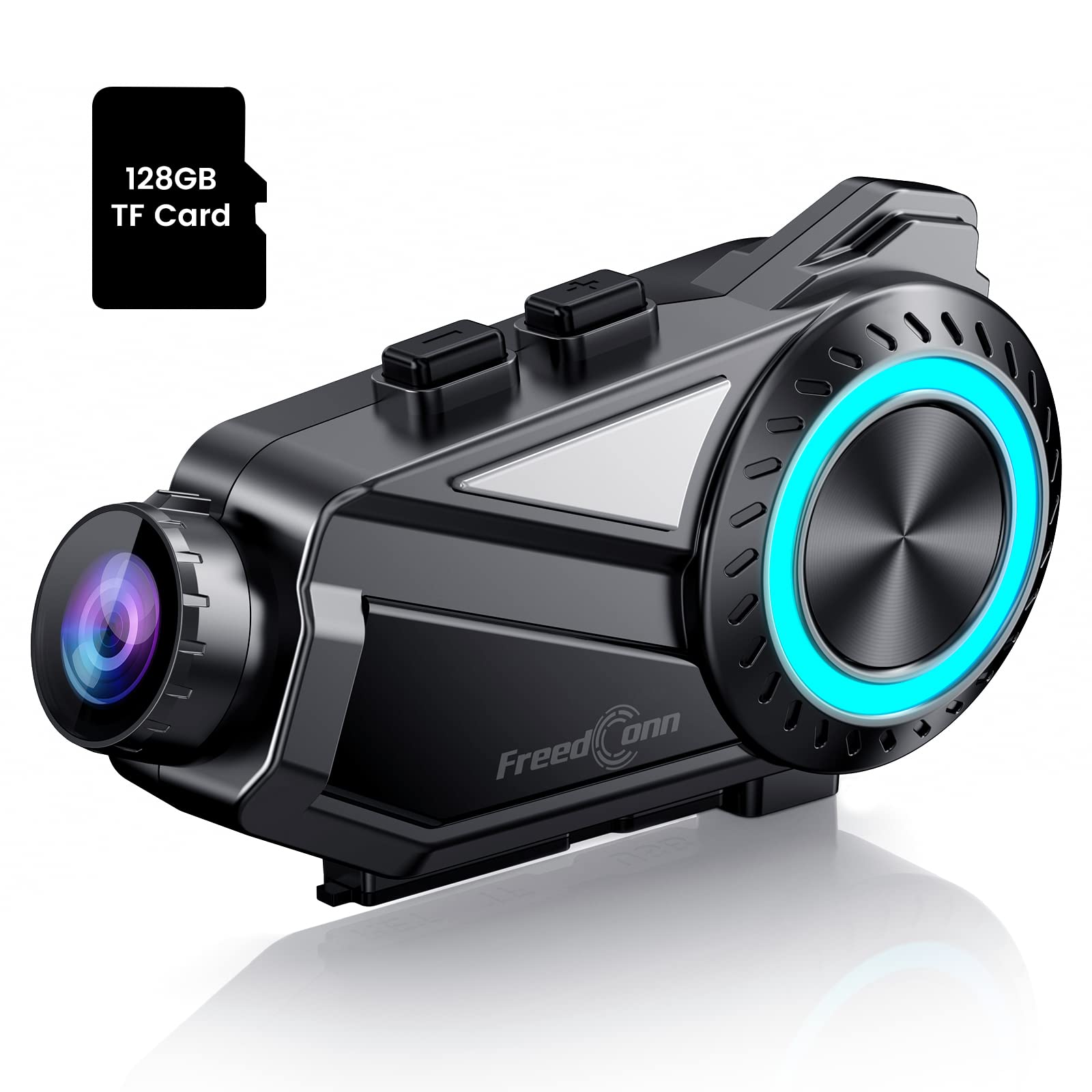 FreedConn Motorcycle Bluetooth Headset with【2K】 Camera [360°Shooting][Upgraded Night Vision][Hi-Res Audio], 2-8 Riders 1500M Motorcycle Communication Systems-128G TF Card, 2000mAh/Music Share/IP65