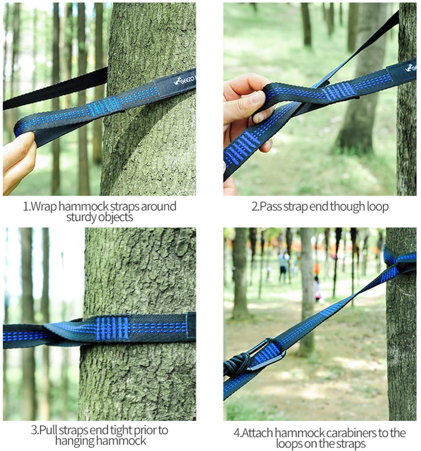 GEEZO Double Camping Hammock, Lightweight Portable Parachute (2 Tree Straps 16 LOOPS/10 FT Included) 500lbs Capacity Hammock for Backpacking, Camping, Travel, Beach, Garden