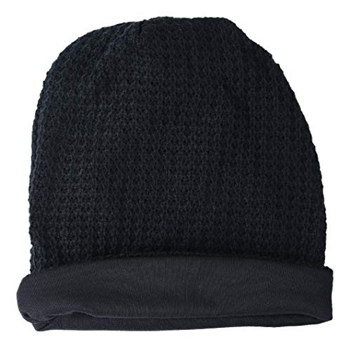 FORBUSITE Mens Slouchy Long Beanie Black Knit Hat for Summer Winter, Oversize, Soild