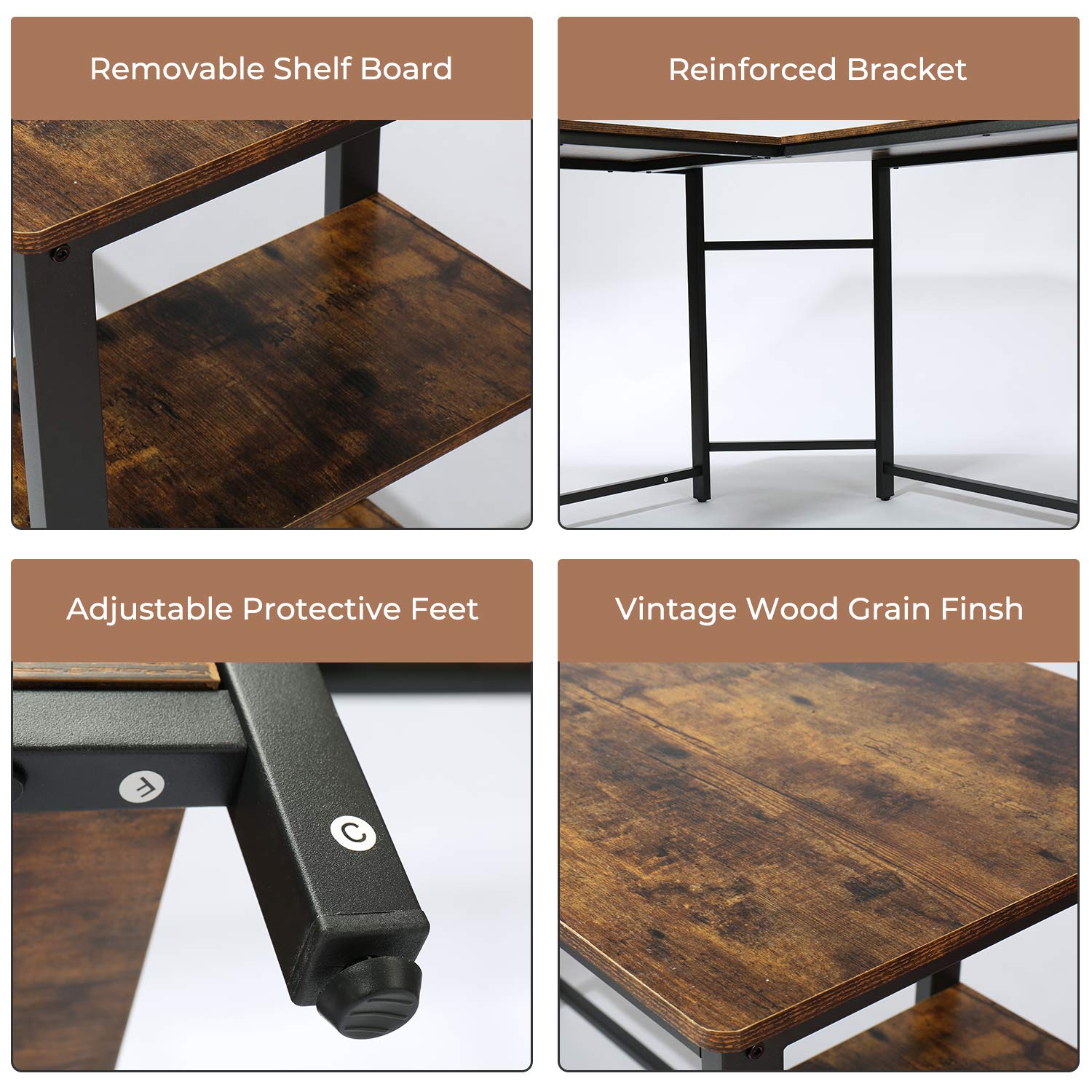 GOOD & GRACIOUS L Shaped Desk, 60 inch Home Office L Shape Desk with Adjustable Storage&Shelves, Conrner Computer Desk Table for Workstation and Study