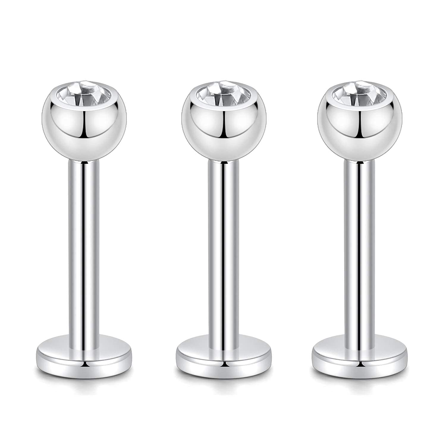 GAGABODY Labret Studs18g G23 Titanium Lip Piercing Jewelry 2mm Clear CZ Internally Threaded Labret Helix Cartilage Tragus Monroe 6mm Lip Studs Earring Piercing Silver
