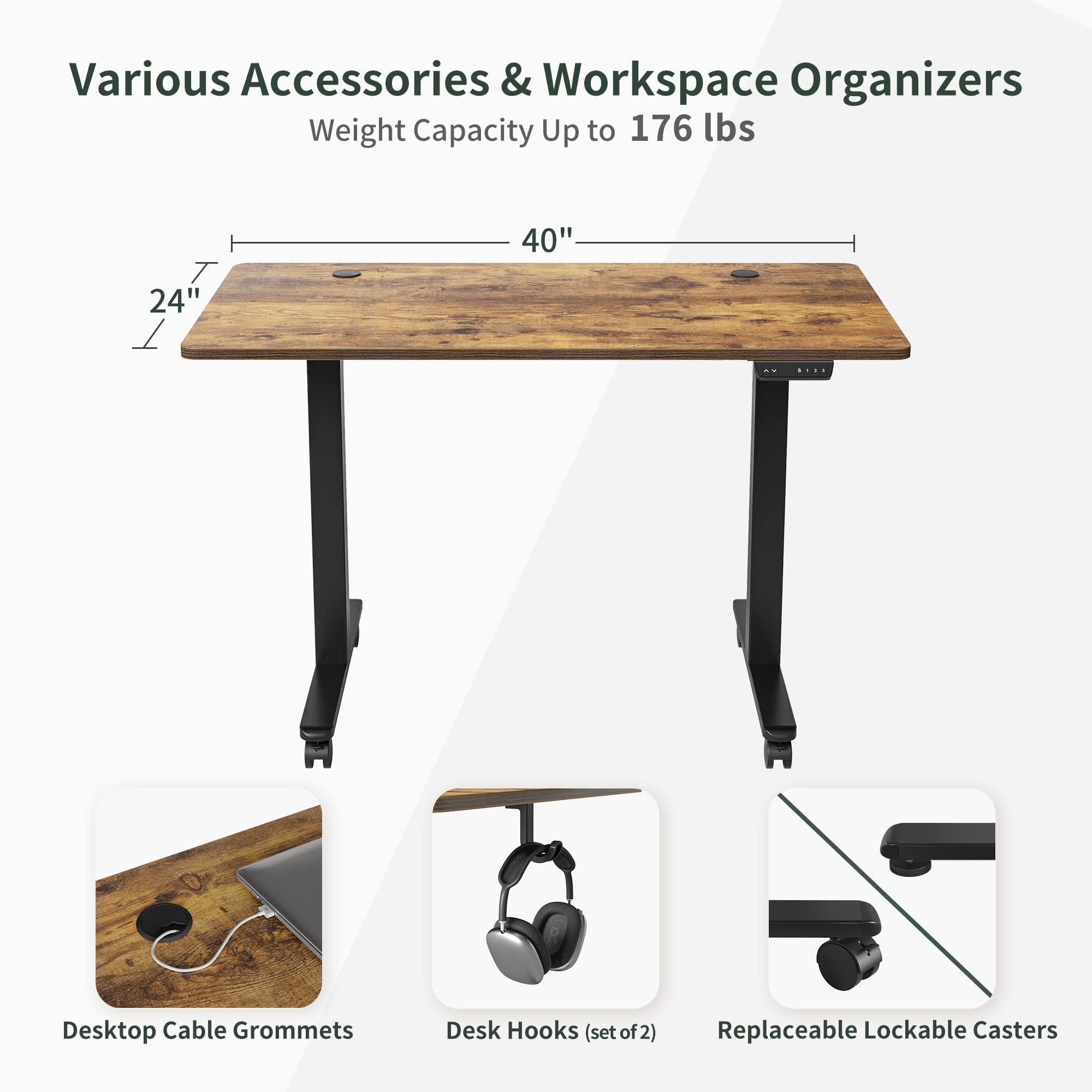 FEZIBO 40 * 24 Inches Height Adjustable Desk with Anti Fatigue Mat