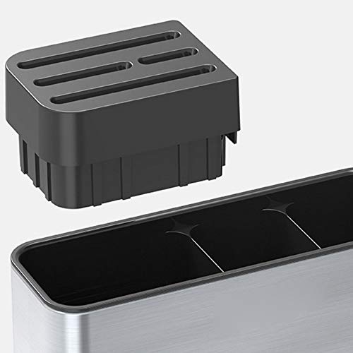 FZZDP Kitchen Utensil Holder Knife Block with Drainboard, Utensil Caddy for Knives, Forks, Spoons, Stainless Steel, Silver