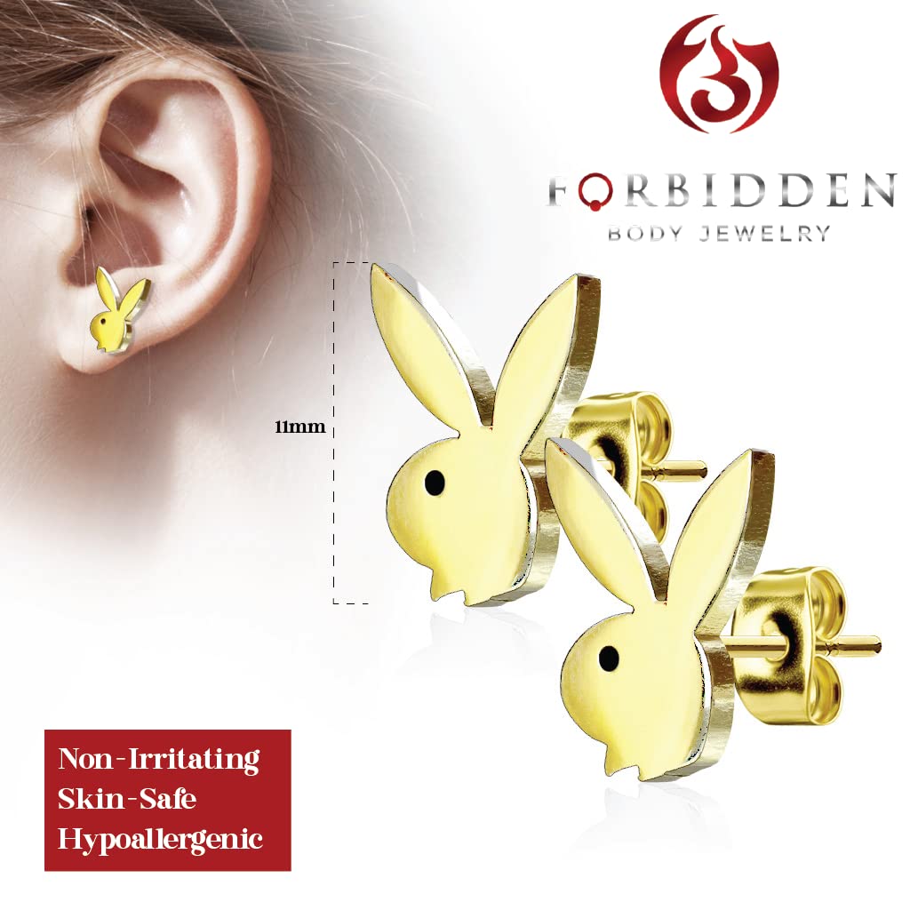 Forbidden Body Jewelry Surgical Steel Playboy Bunny Stud Earrings (Gold Tone)