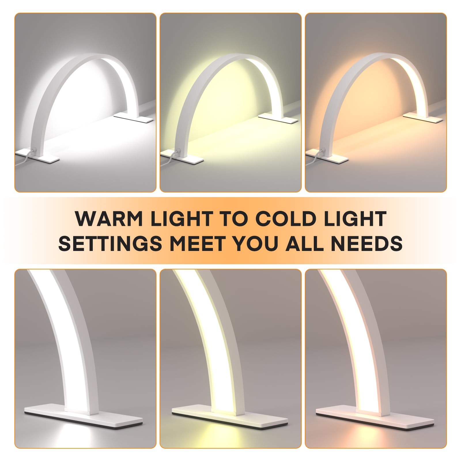 GHWMYD Half Moon Light for Nail Desk, Lash Light Led Nail Tech Lamp Half Moon Light Table Lamp Desk Lamp for Nail Lash Eyelash Extension Tattoo Eyebrows LED Table Lamp Desk Lamp(White)