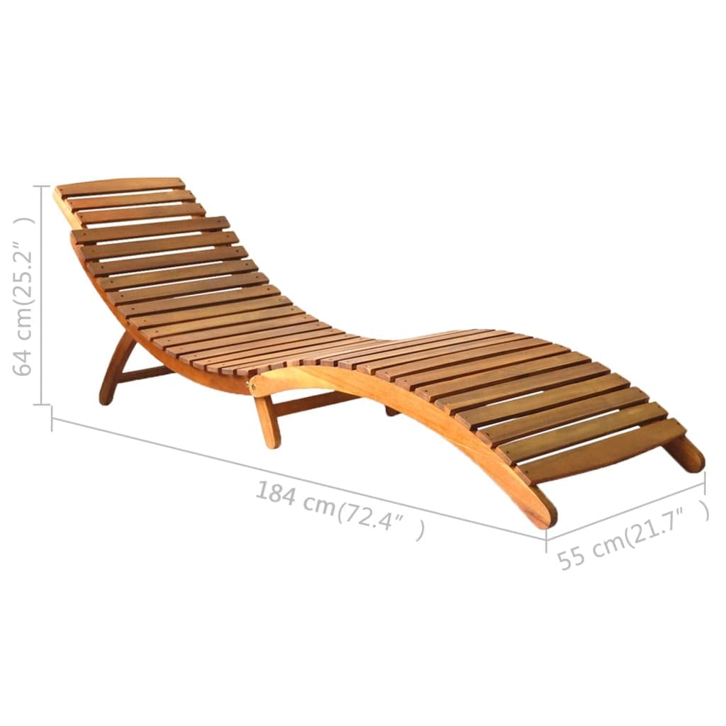 vidaXL Patio Lounge Chair, Outdoor Chaise Lounge Chair, Folding Sunlounger, Sunbed for Backyard Poolside Porch Balcony Lawn, Solid Acacia Wood