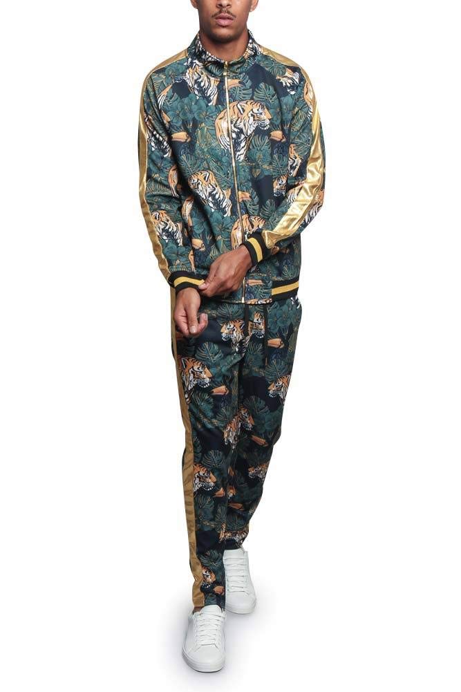 G-Style USA Men's Royal Floral Tiger Track Suit ST559 - Black - Large