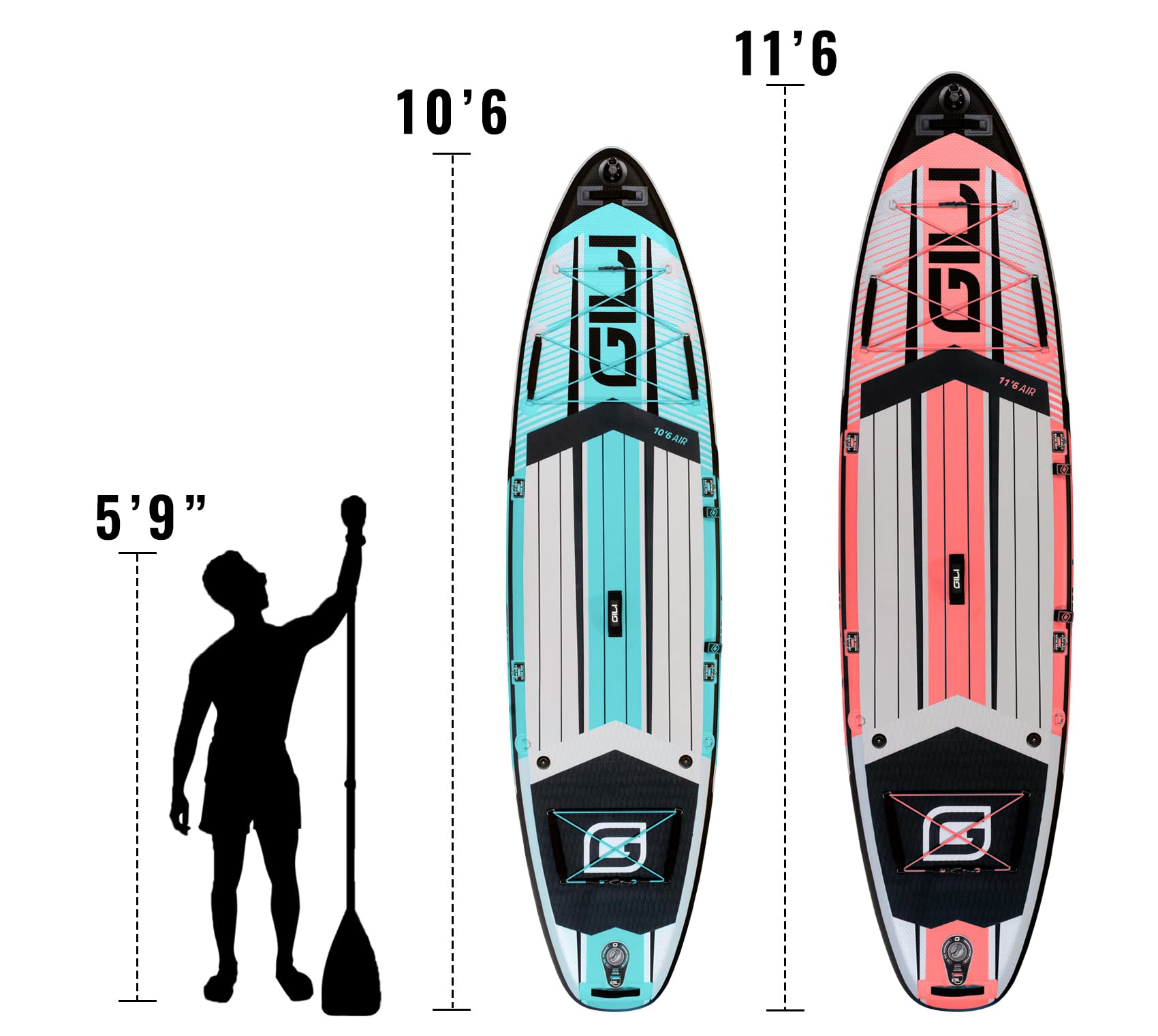 GILI Air Inflatable Stand Up Paddle Board Package: All Around SUP 10'6/11'6 Long x 32" Wide x 6" Thick | Lightweight & Durable, Stable & Wide Stance | Tri-fin Setup and Accessories (10'6, Coral)