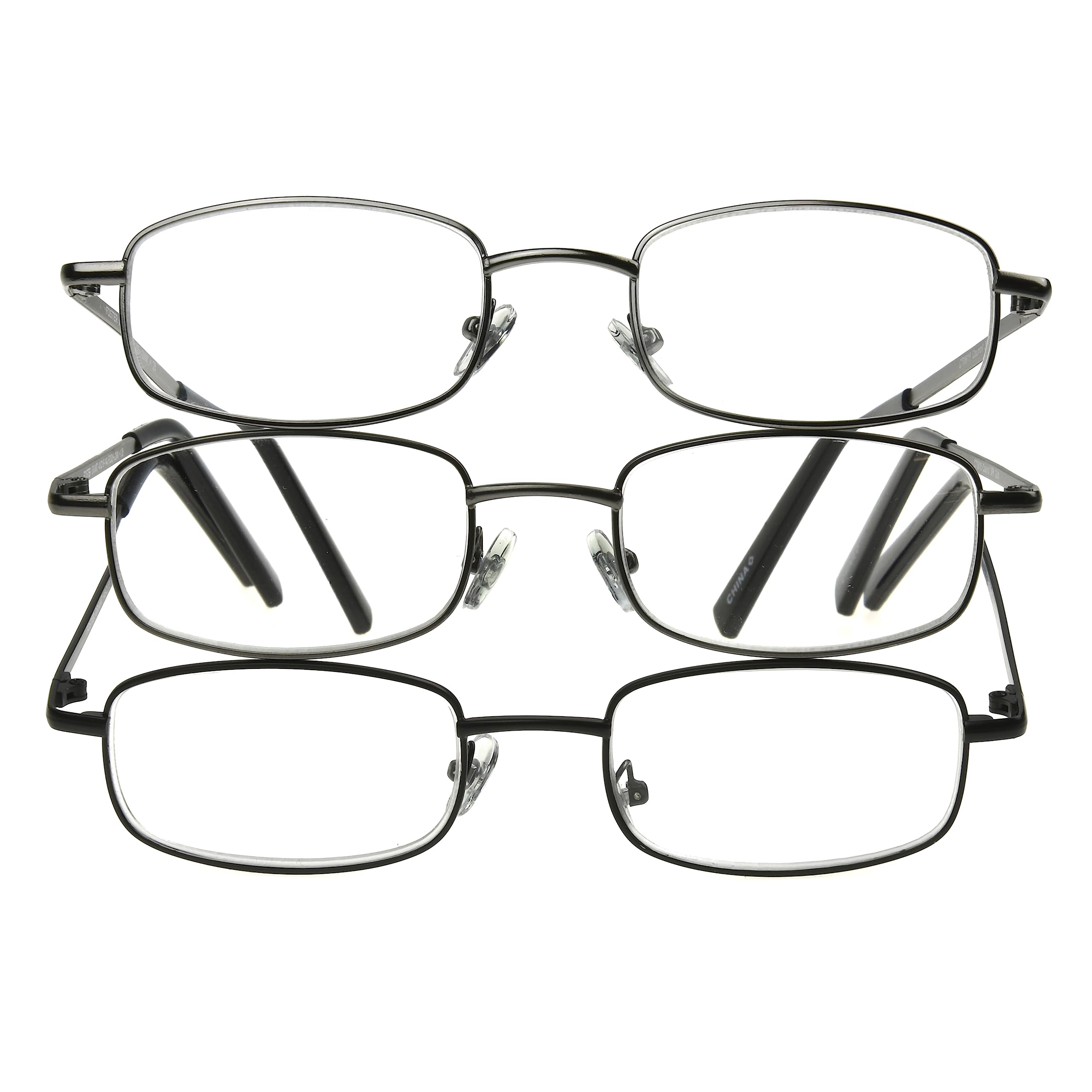 Foster Grant Men's Council Rectangular Reading Glasses, Gunmetal and Black, 3 Pack, 2.75x