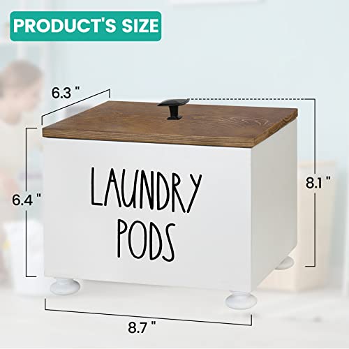 Rustic Wood Laundry Pods Holder Container with Lid for Laundry Room Decor and Accessories, Laundry Detergent Pod Holder Storage Dispenser, Space Saving Laundry Room Organization and Storage