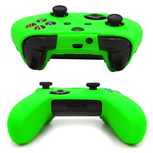 FOTTCZ Anti-Slip Soft Silicone Cover Skin Set for Microsoft Xbox One Controller which 1pcs Green Controller Skin + 8pcs Thumb Grip Caps