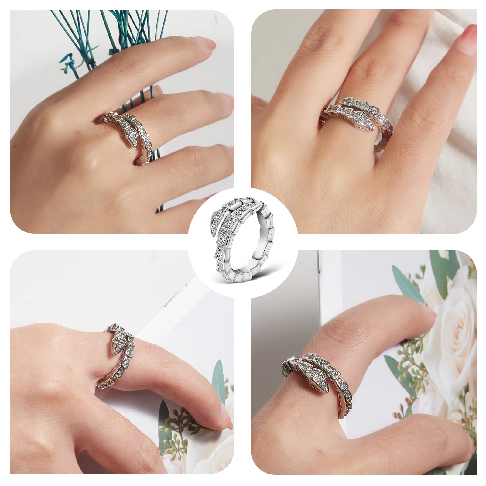 GEVOLCM Au750 Alloy Ring, Diamond Set Alloy Ring, Unique Snake Diamond Ring, Best Gift